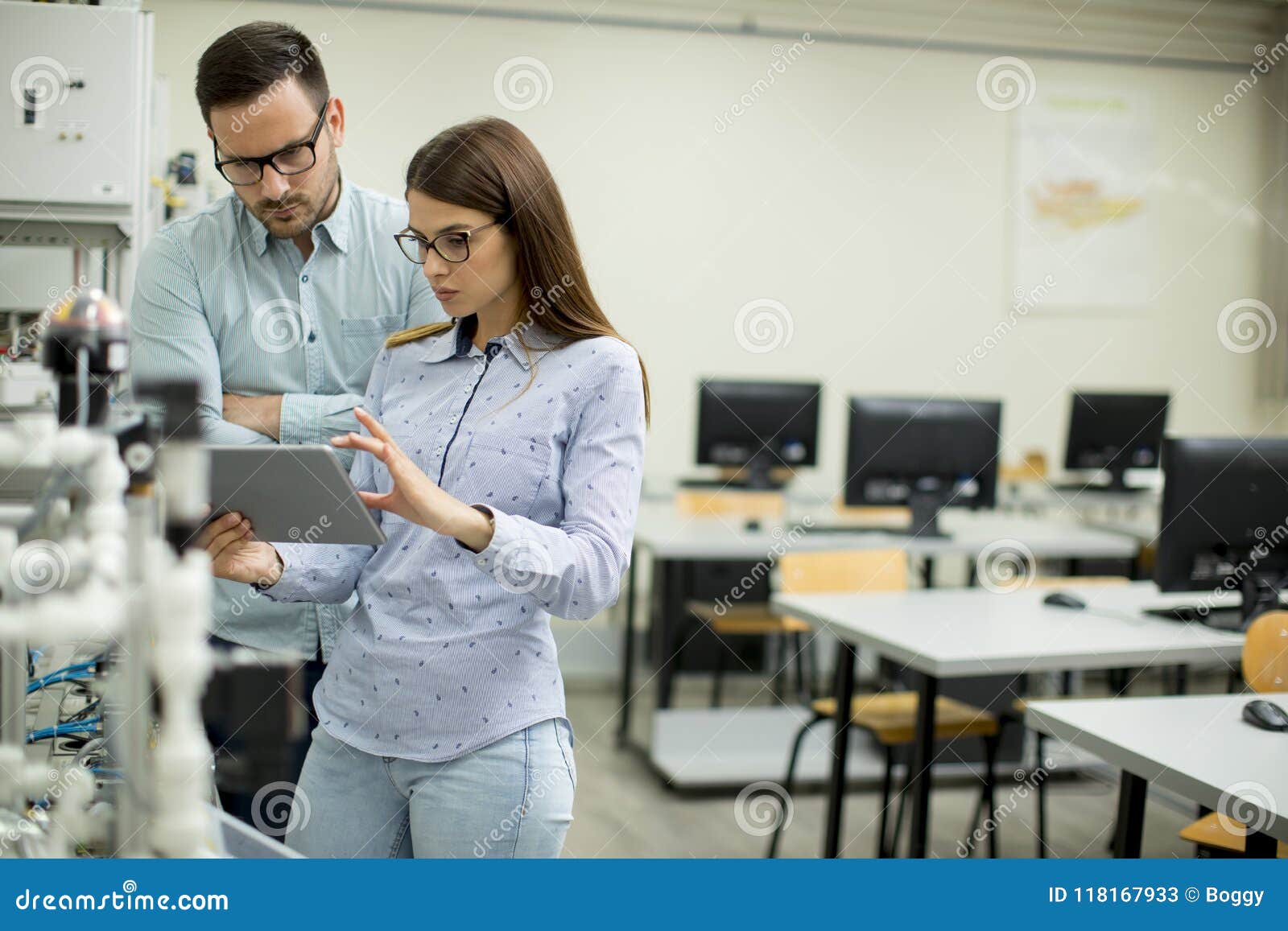 Young Couple of Students at Robotics Lab Stock Image - Image of ...