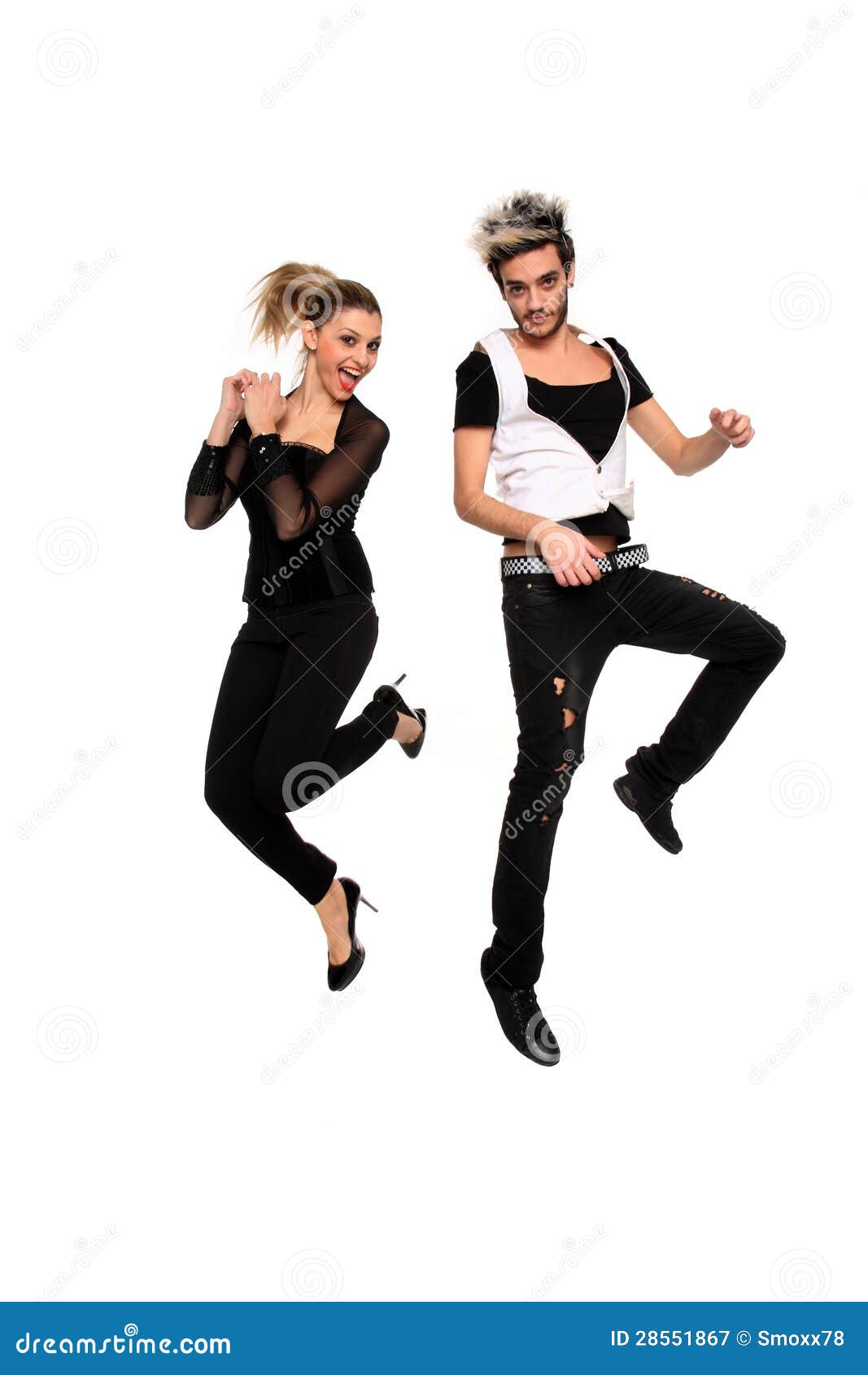 Young Couple with Style Jumping Stock Image - Image of black, motion ...