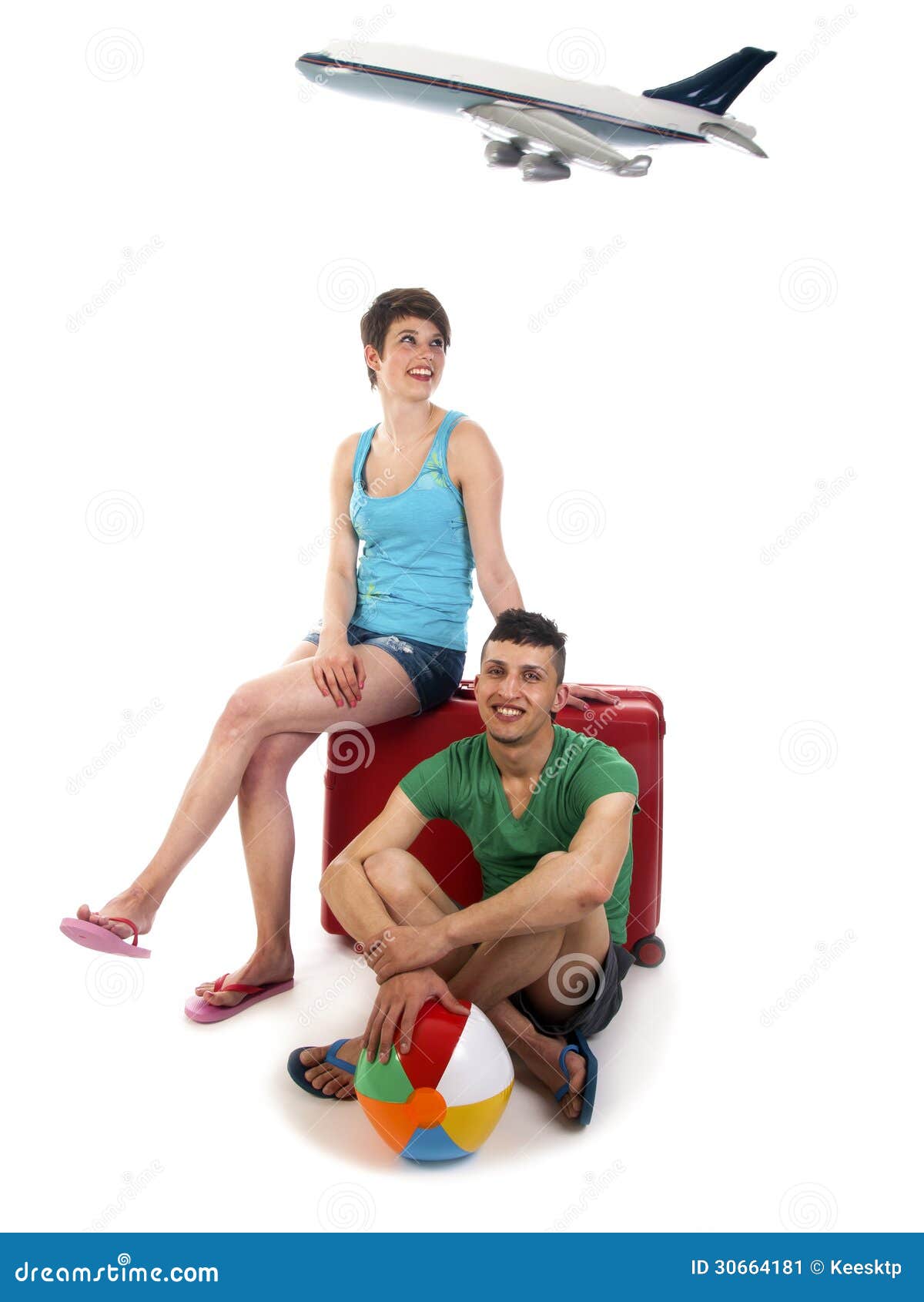 Young Couple with Suitcase Waiting for Delayed Passenger Plane Stock ...
