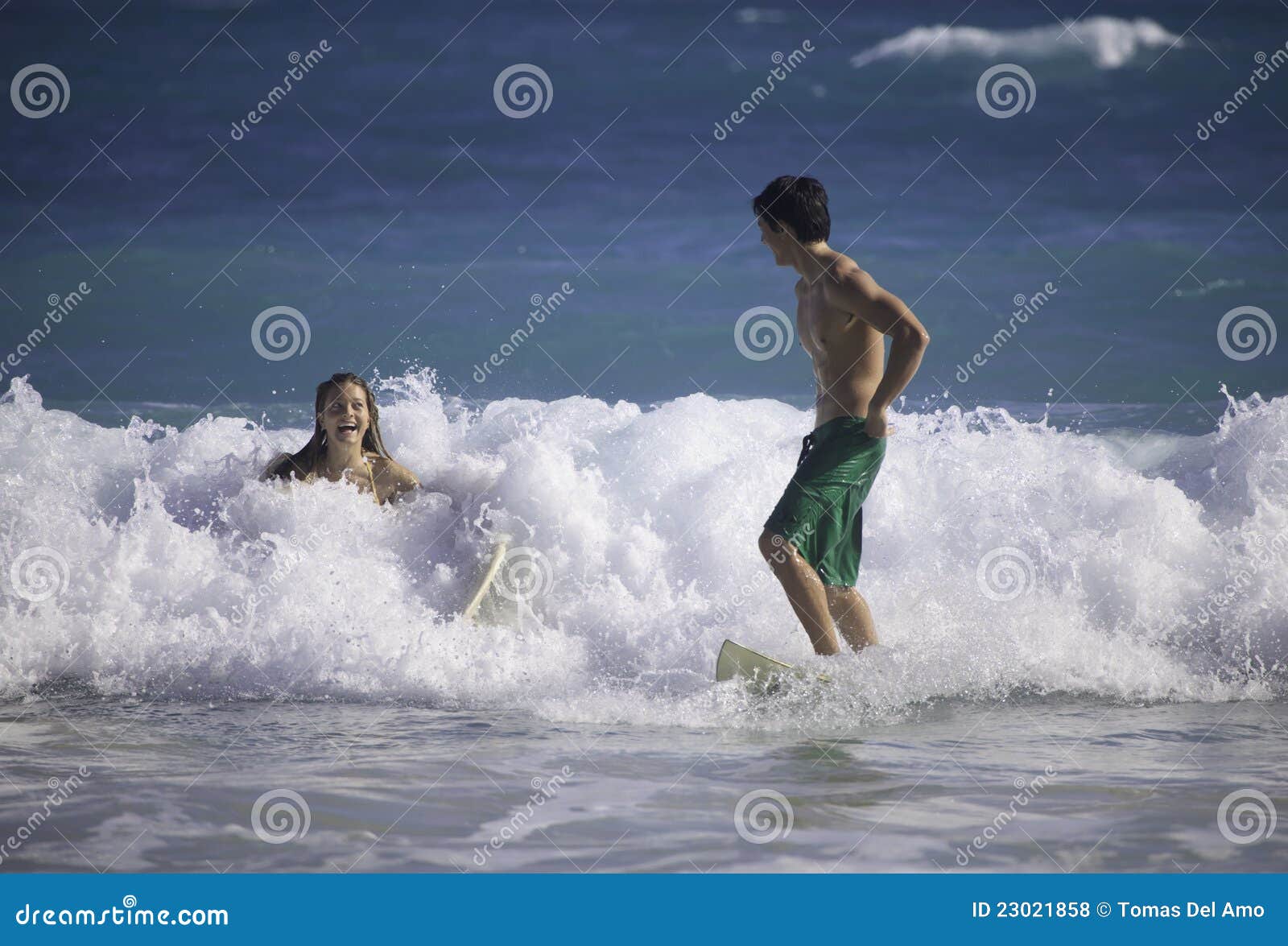 Young Couple Surfing in Hawaii Stock Photo - Image of riding, surfing ...