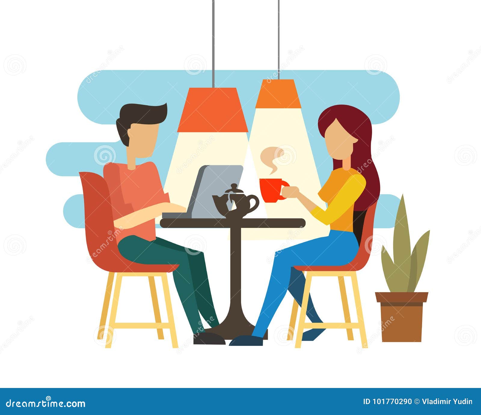 Young Couple Talking and Drinking Tea Stock Vector - Illustration of ...
