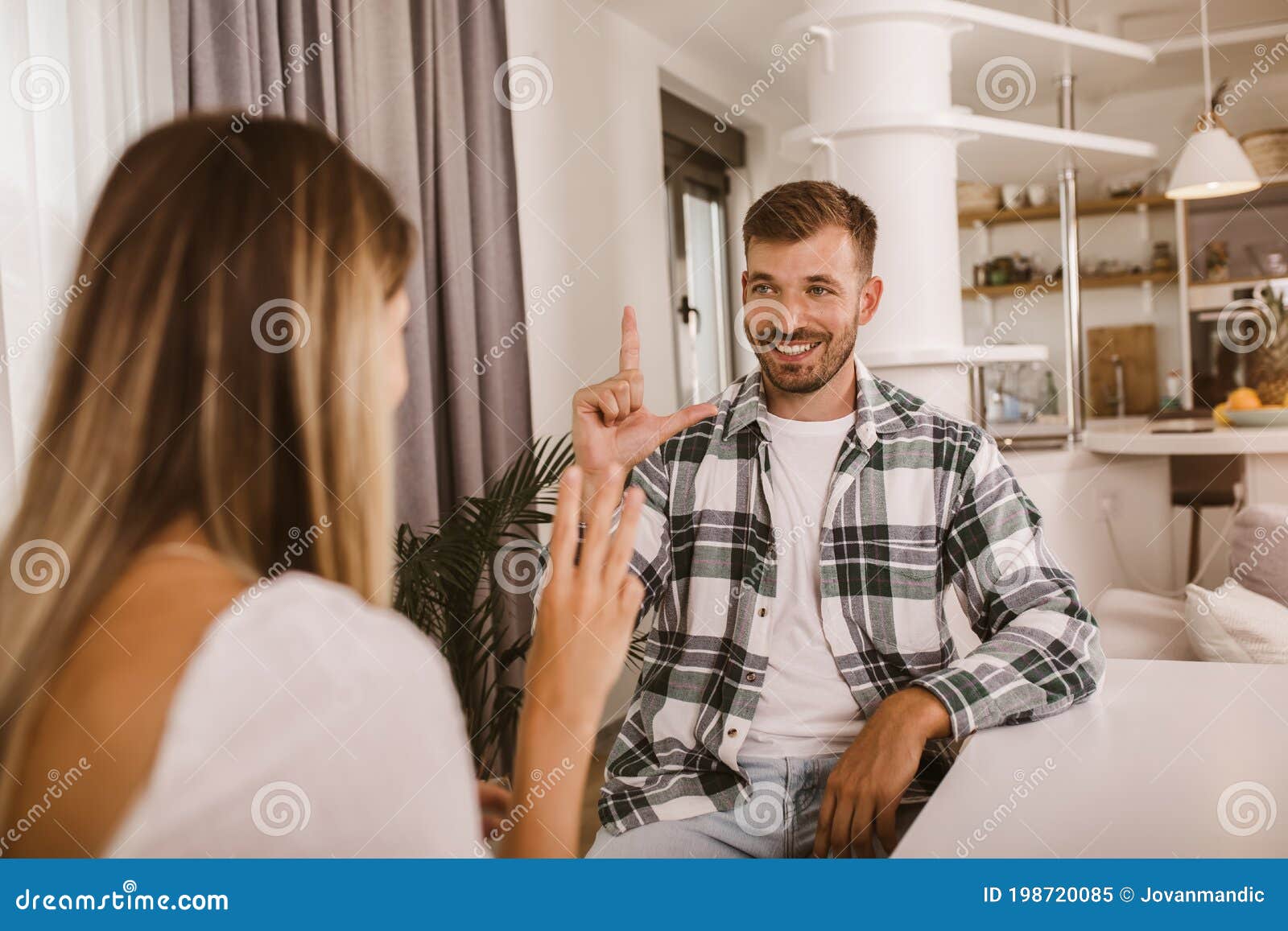 Couple Talking Using Sign Language at Home Stock Image - Image of ...