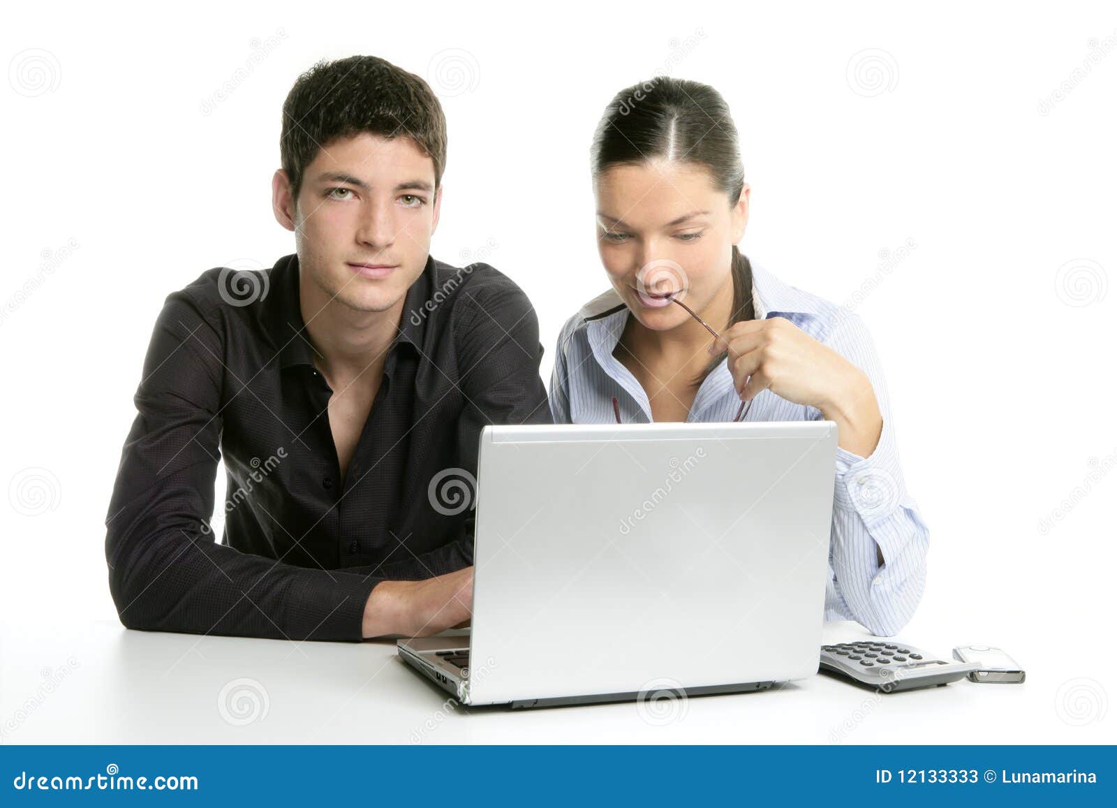 Young Couple Teamwork Cooperation with Laptop Stock Image - Image of ...