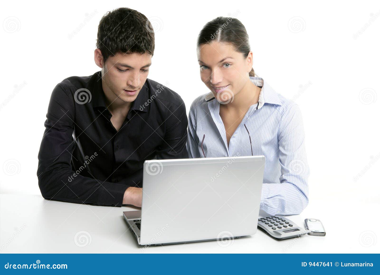 Young Couple Teamwork Cooperation with Laptop Stock Image - Image of ...