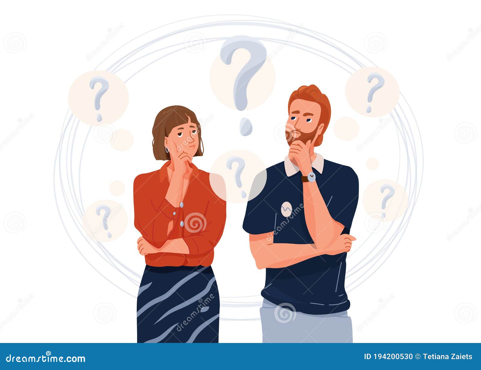 Couple Think Complicated Relationship Problem Doodle Drawing Vector ...