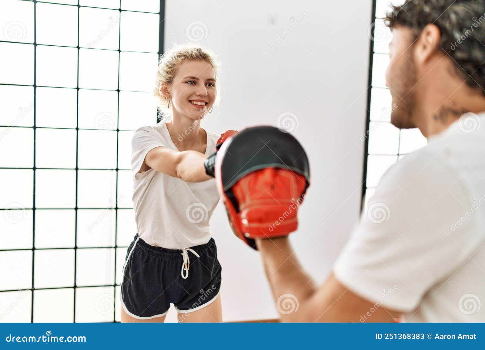 Young Couple Training Boxing at Sport Center Stock Image - Image of ...