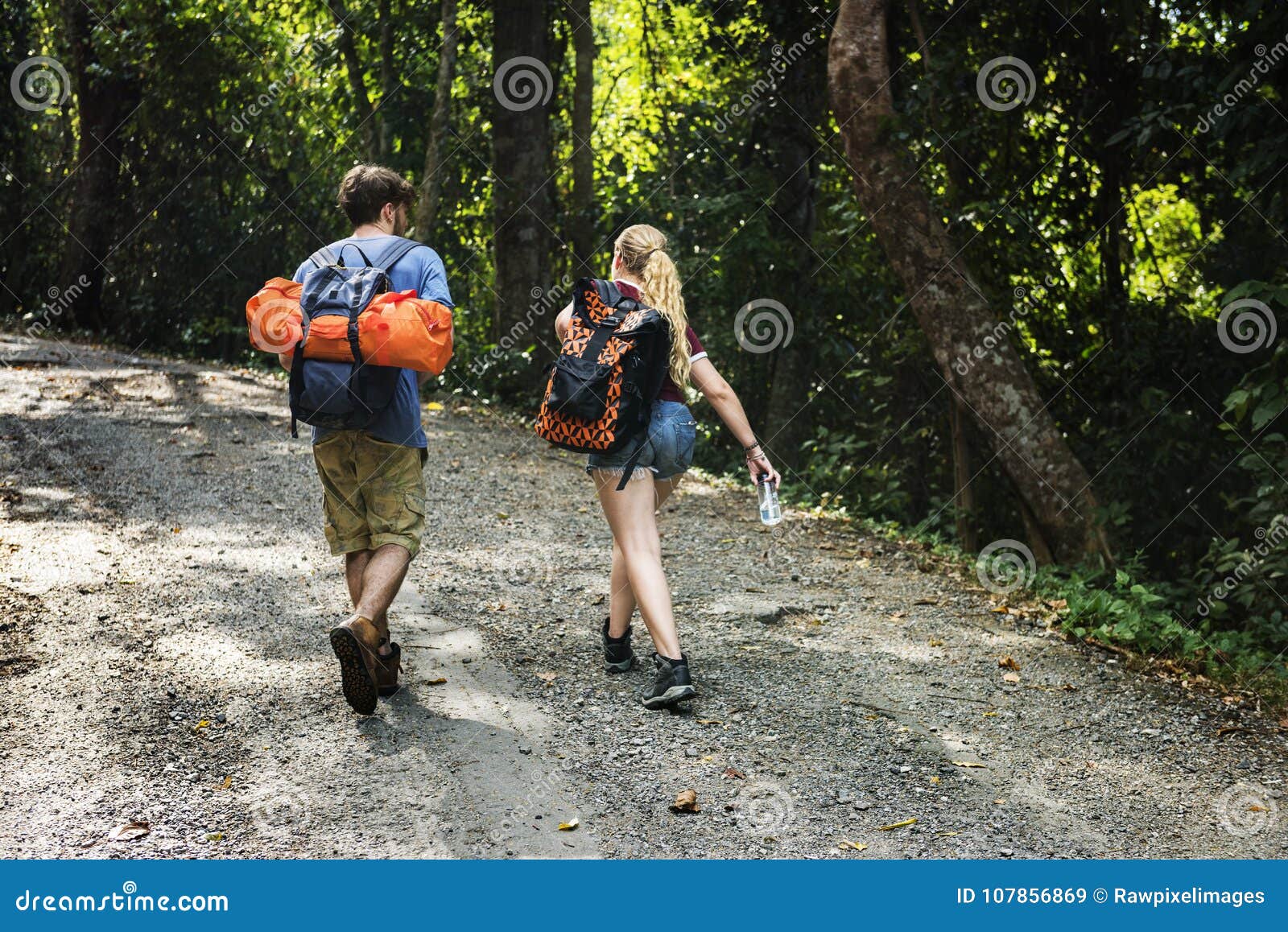 Young Couple Traveling Together Forest Stock Image - Image of traveler ...