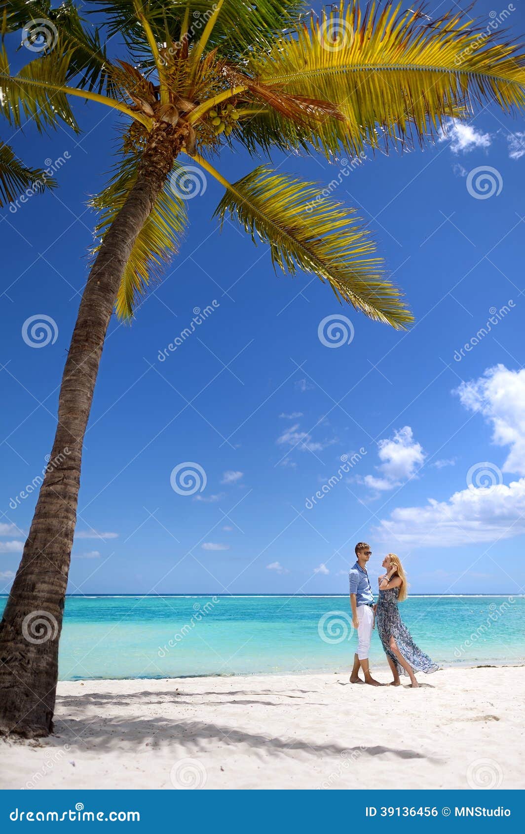 Young Couple on a Tropical Island Stock Photo - Image of shore, holiday ...