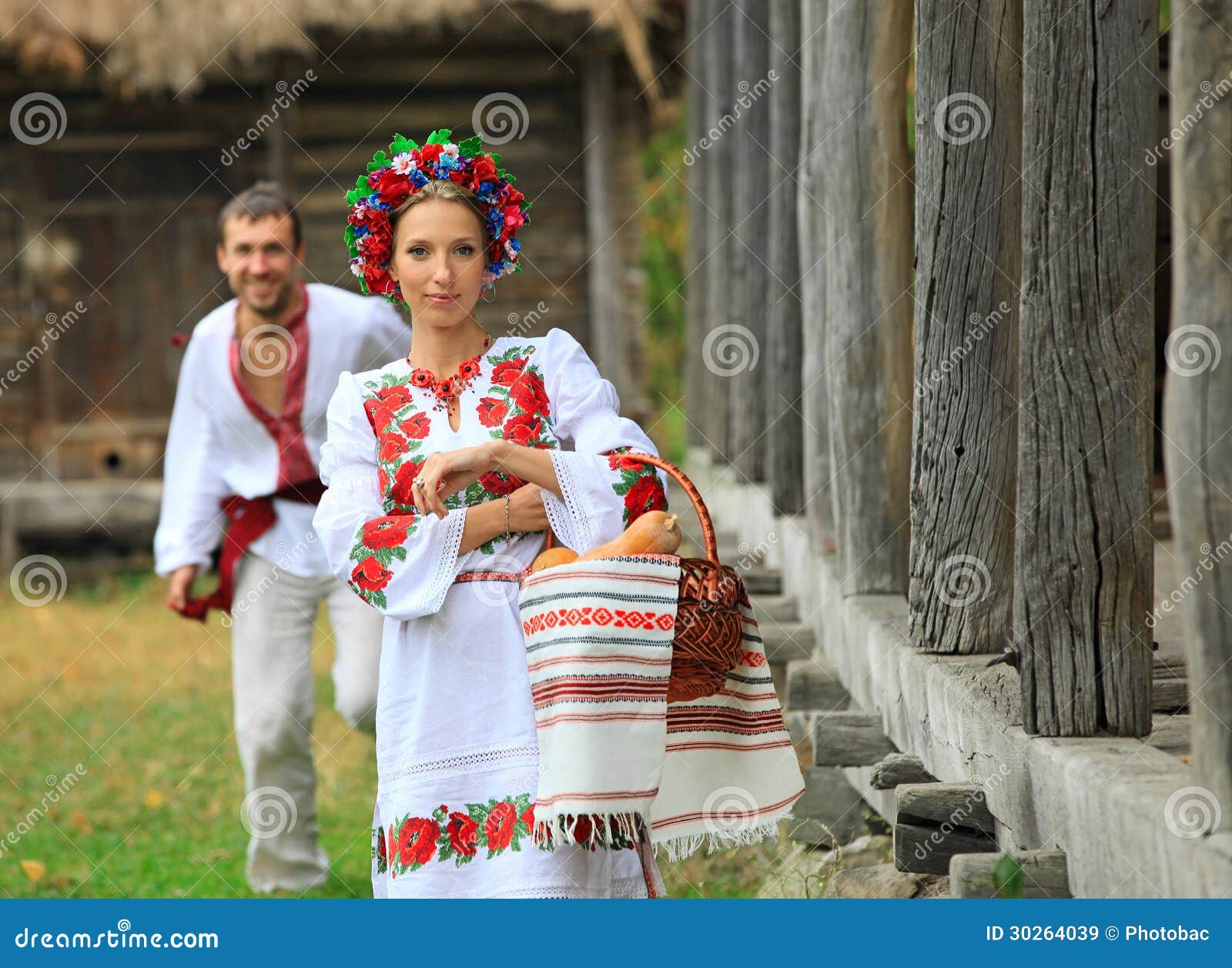 Young Couple in Ukrainian Style Clothes Stock Image - Image of house ...