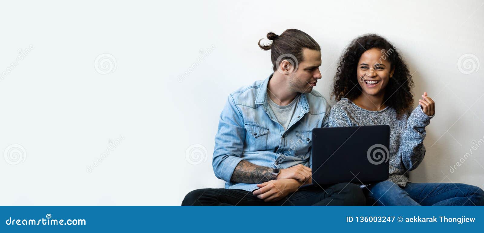 Young Couple Using Laptop Computer Stock Image Image Of Diversity