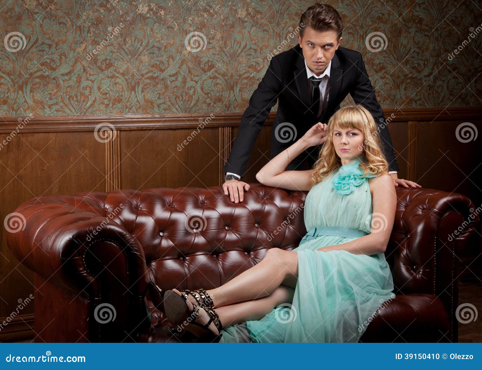 Young Couple in Vintage Interior in Retro Style Stock Photo - Image of ...