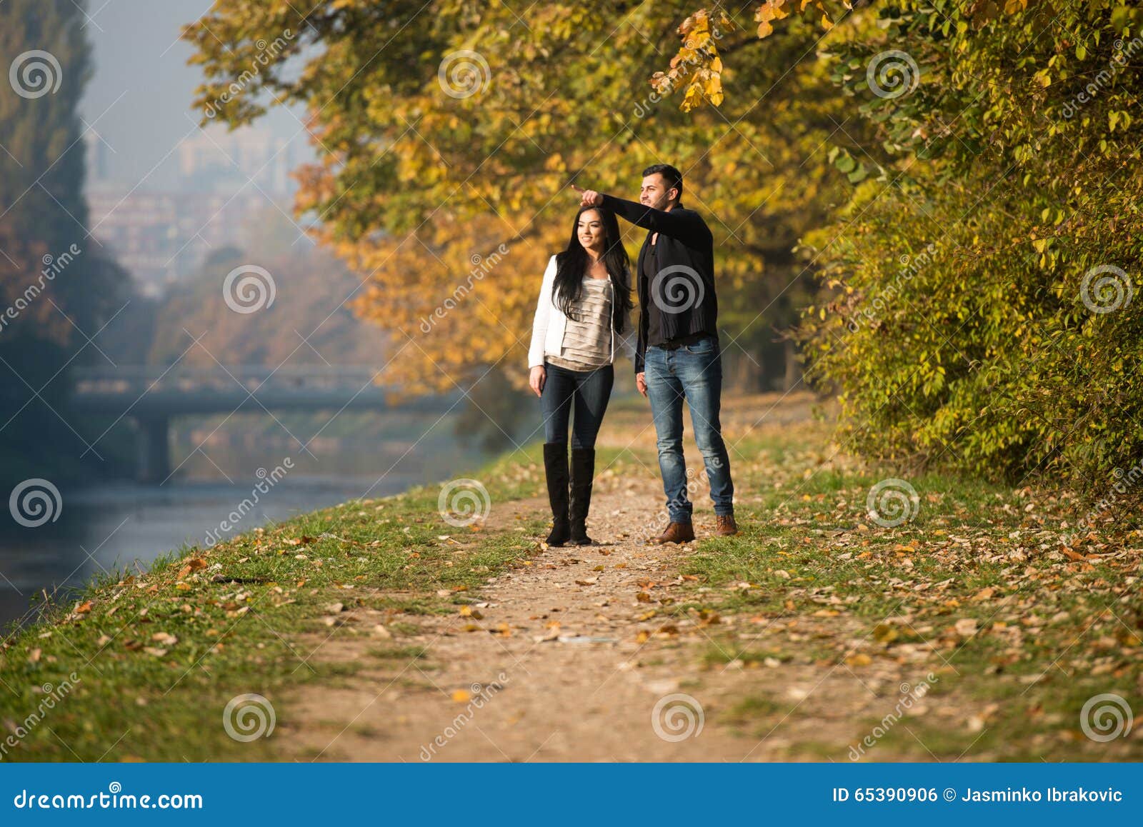 Young Couple Walking in Autumn Forest Stock Photo - Image of love ...