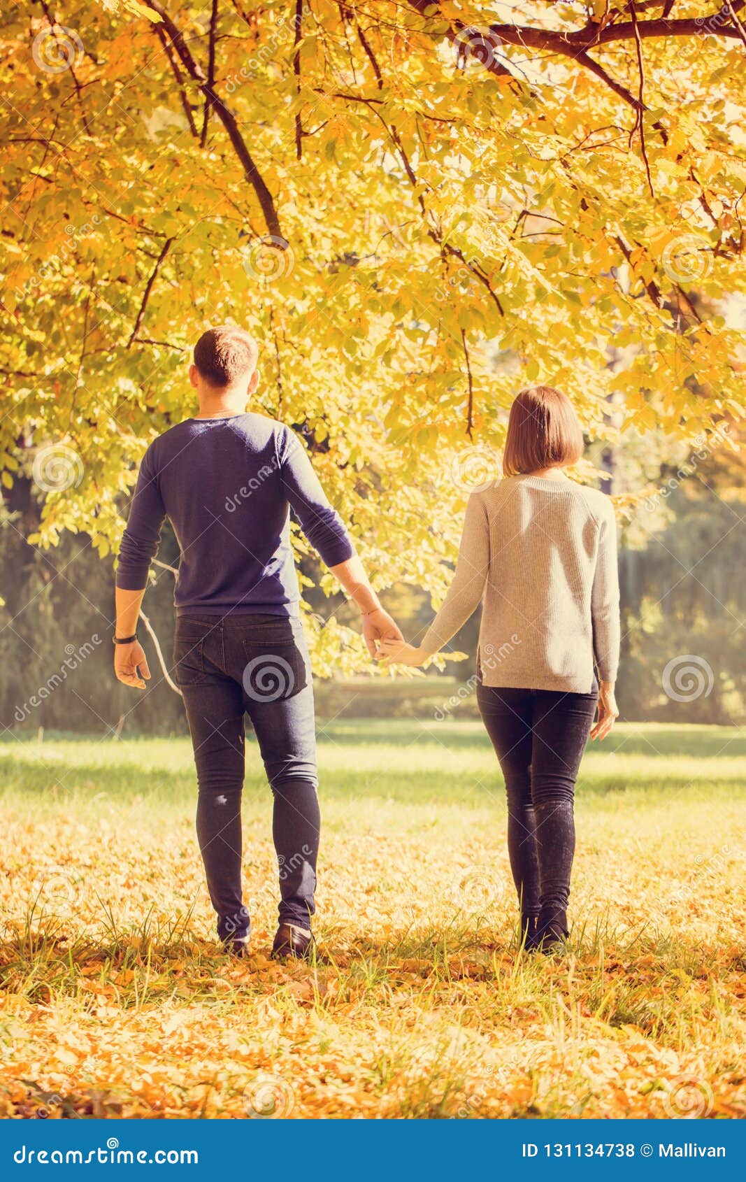 Young Couple Walking in Autumn Park Stock Photo - Image of boyfriend ...