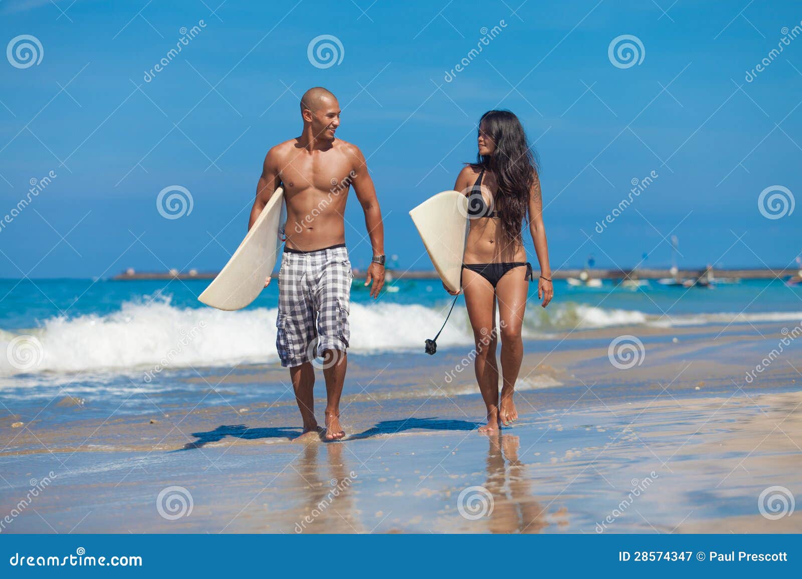 Young Couple Walking On Beach Stock Image Image Of Bikini Lifestyle