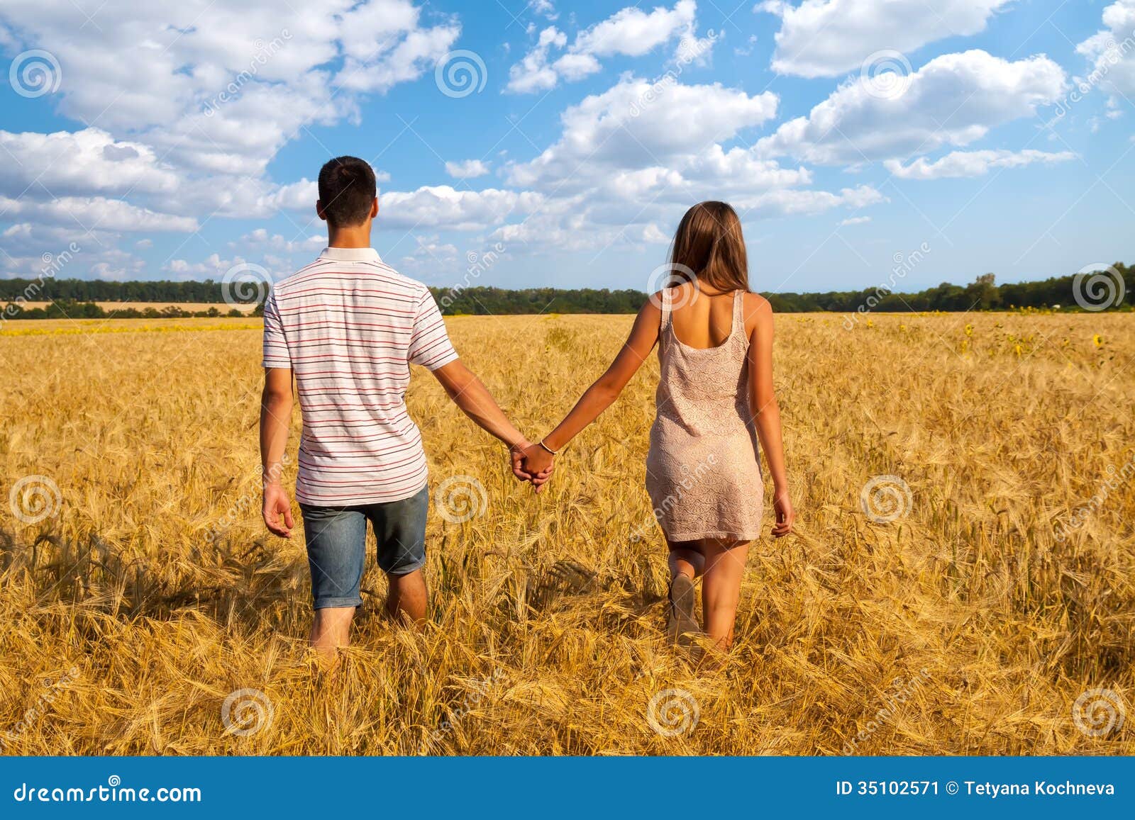 Young Couple Walking Through Wheat Field Stock Image - Image: 35102571