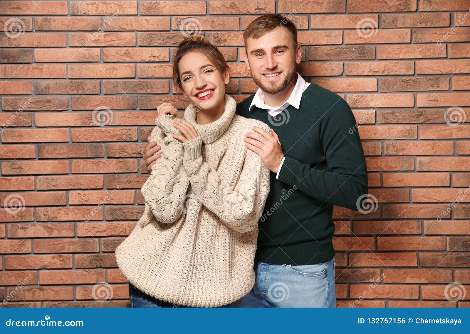 Young Couple in Warm Sweaters Stock Photo - Image of beautiful, design ...