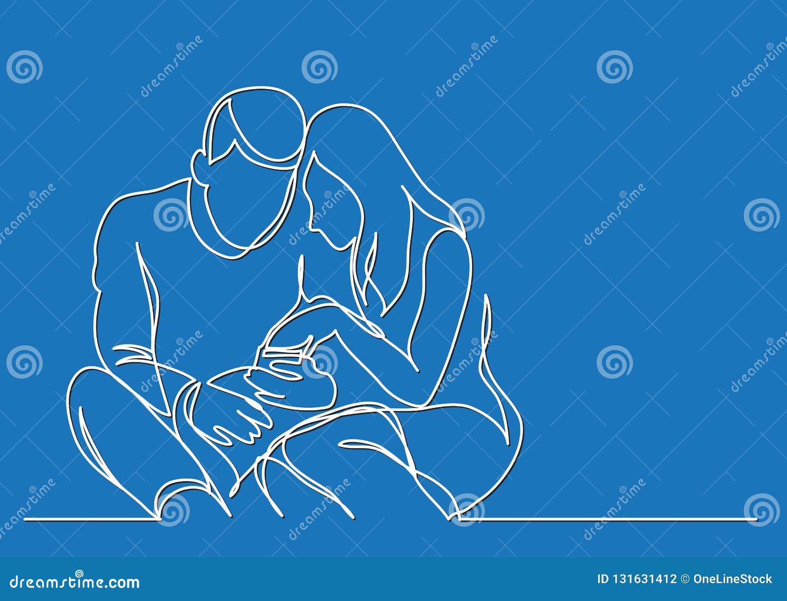 Young Couple Watching Mobile Phone - Continuous Line Drawing Stock ...