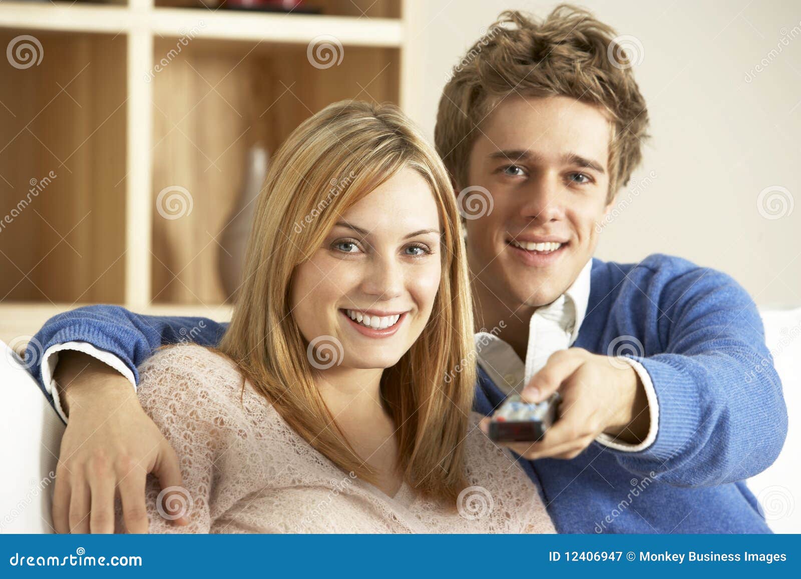 Young Couple Watching Television Together Stock Image - Image of ...