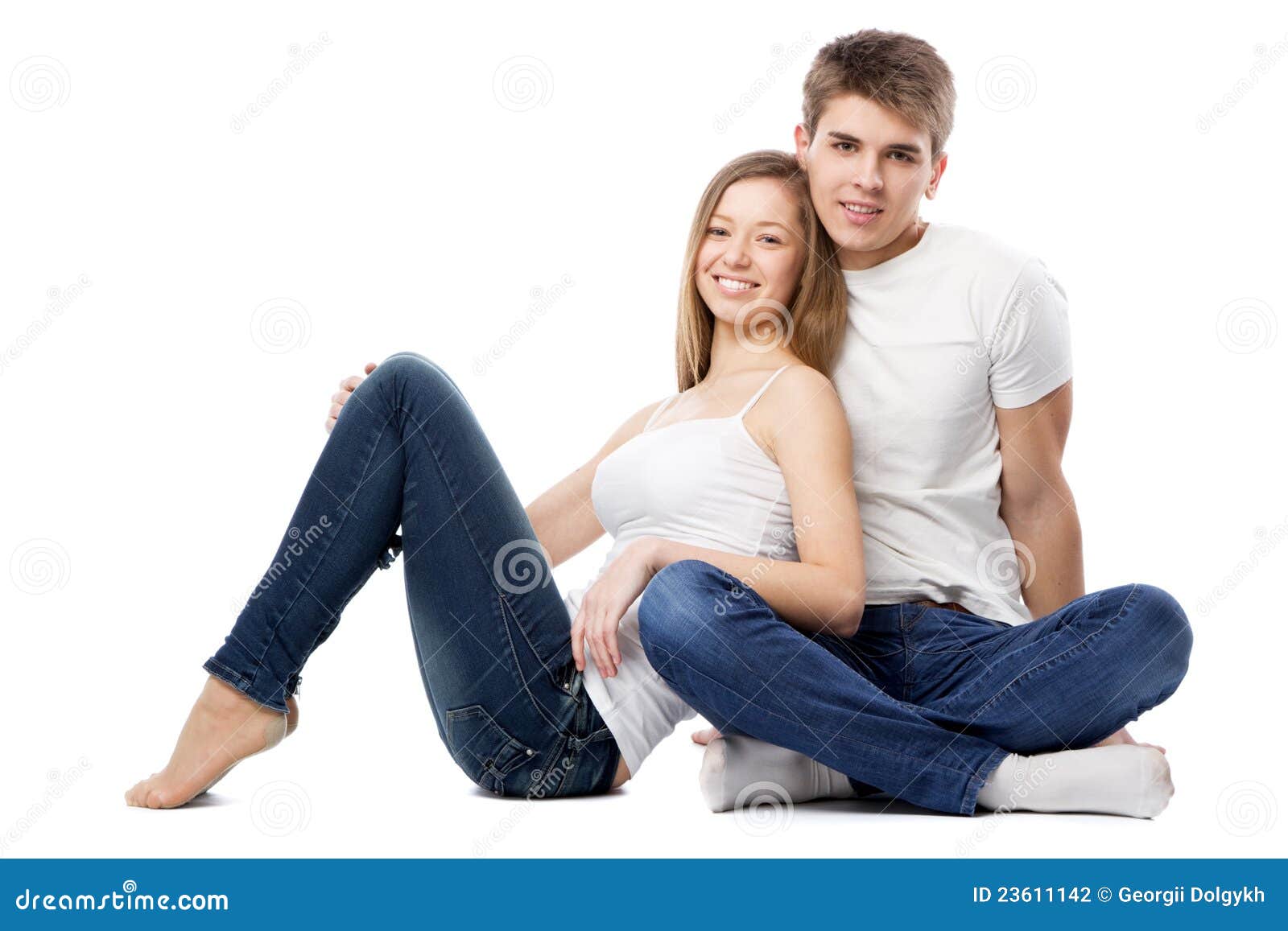 Young Couple on White Background Stock Photo - Image of girlfriend ...