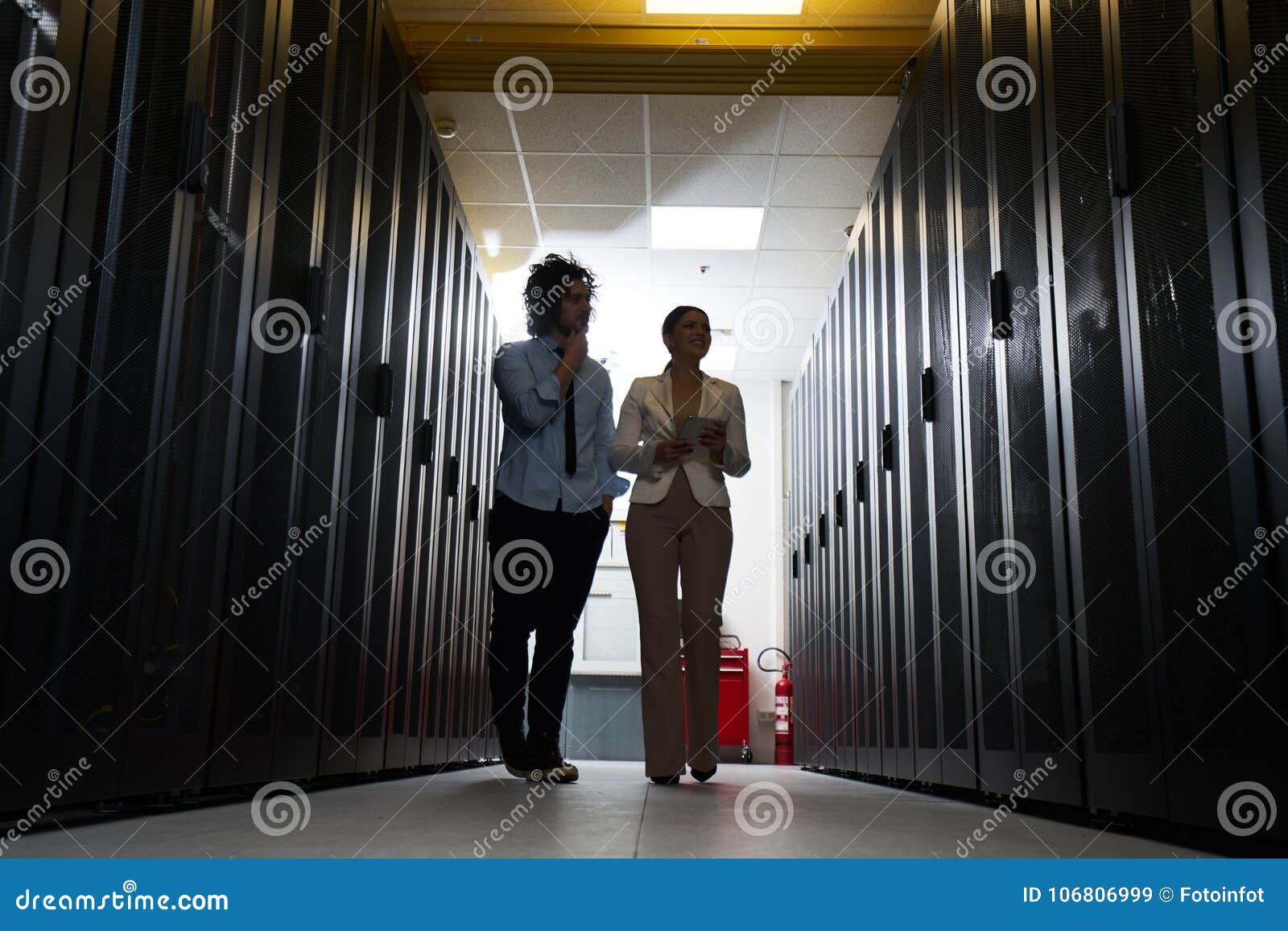 Young Couple Working at a Data Center Stock Image - Image of connection ...
