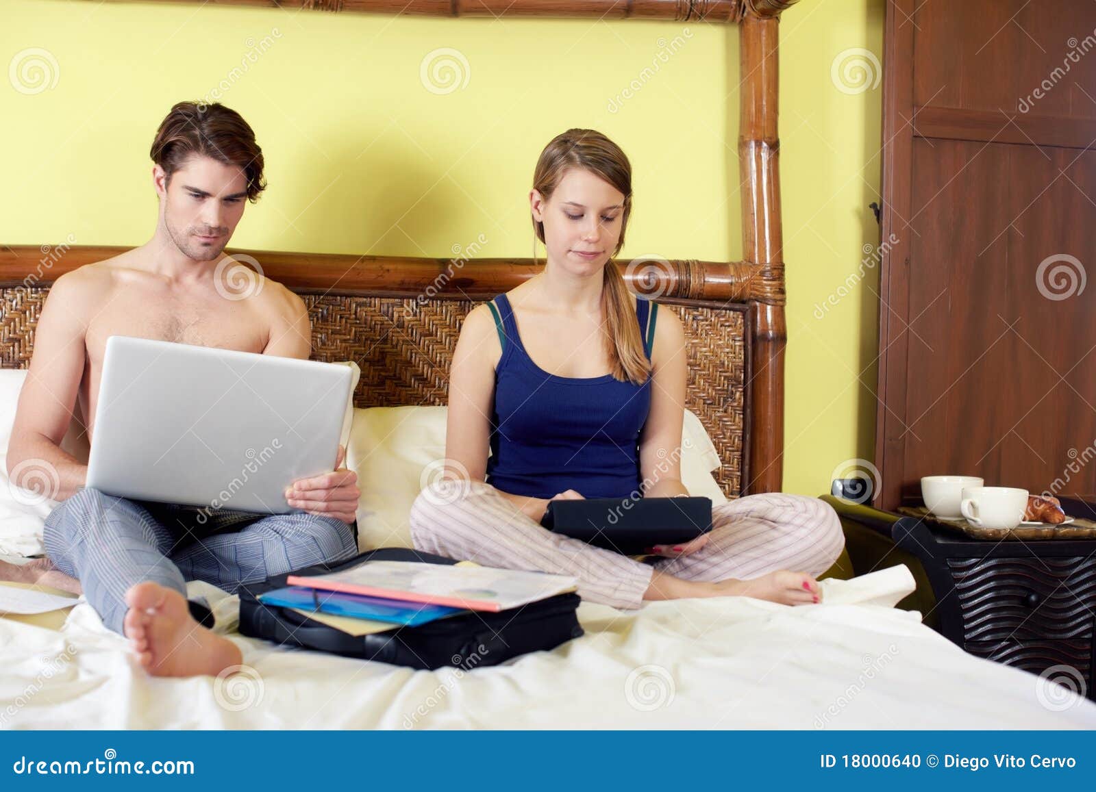 Young Couple Working from Home with Pc Stock Photo - Image of business ...