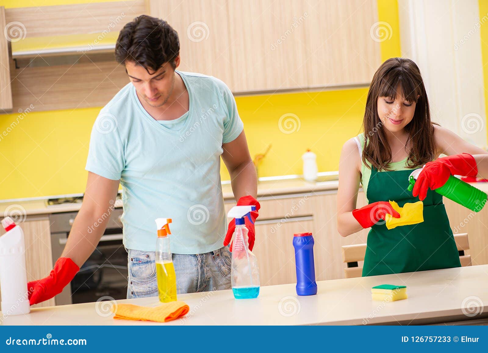 The Young Couple Working at Kitchen Stock Image - Image of home ...
