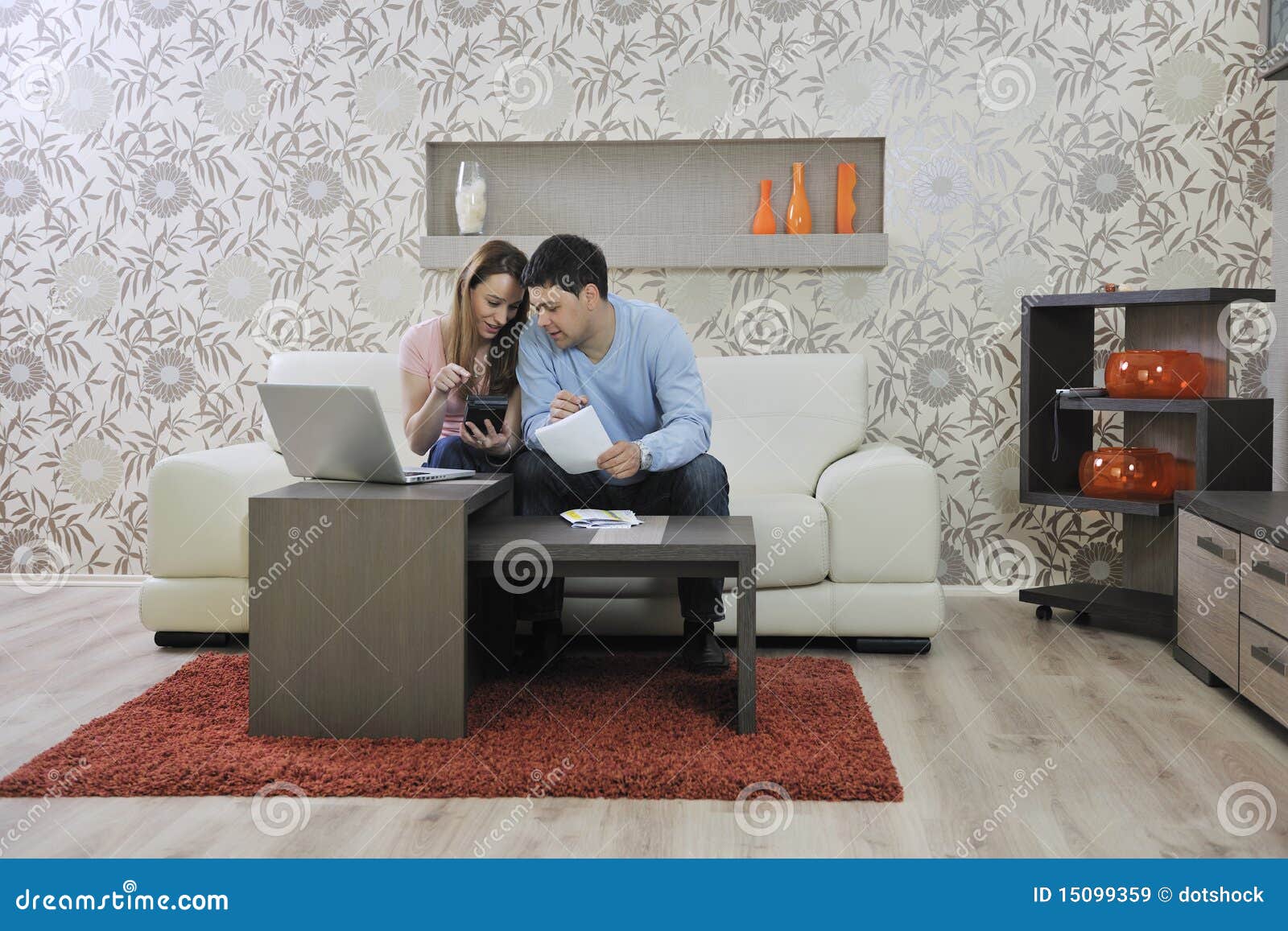 Young Couple Working on Laptop at Home Stock Image - Image of lifestyle ...