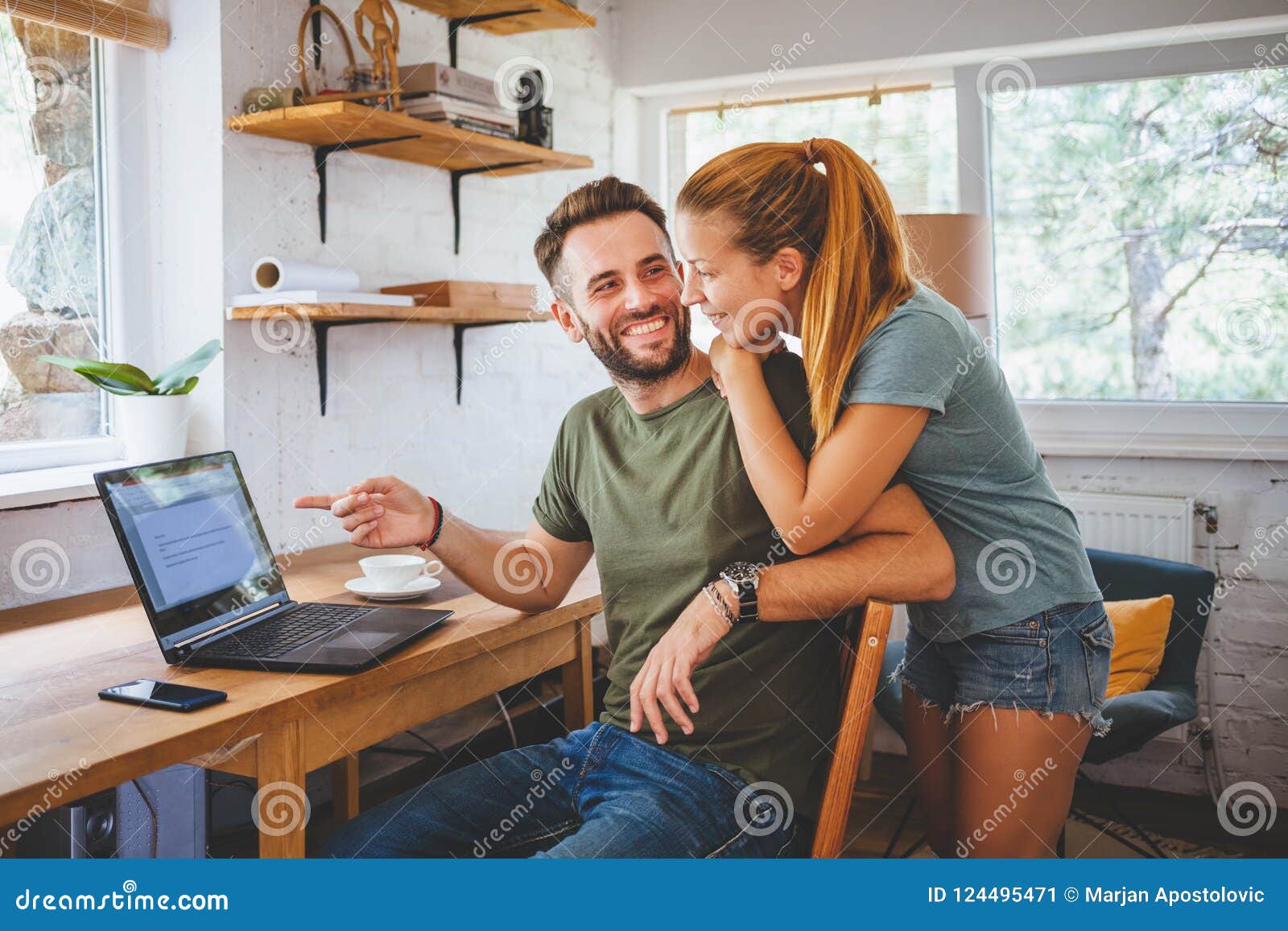 Young Couple Working on Laptop Stock Image - Image of interior, laptop ...