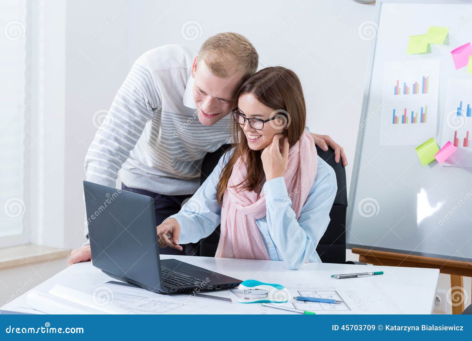 Young Couple Working in Office Stock Image - Image of meeting ...