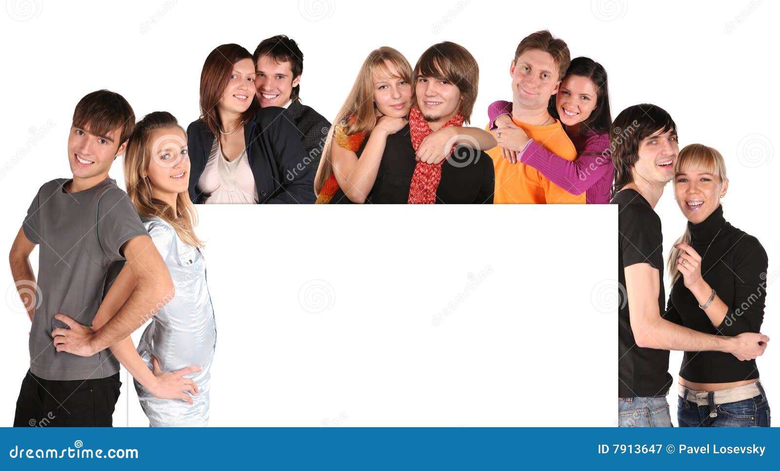 Young Couples with Board for Text Stock Image - Image of isolated ...