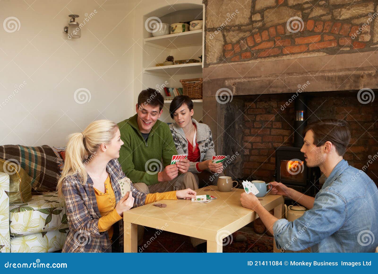 Young Couples in Cosy Cottage Stock Photo - Image of caucasian, cottage ...