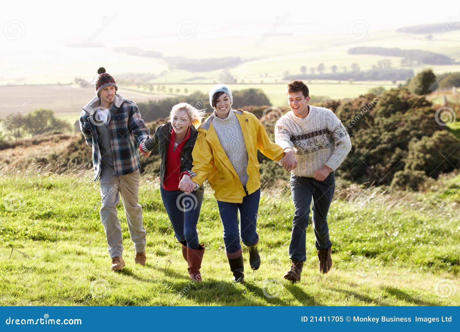 Young Couples on Country Walk Stock Image - Image of autumn, caucasian ...