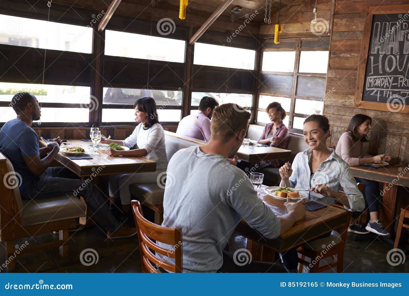 Young Couples Eating Lunch Relax in a Restaurant Stock Image - Image of ...