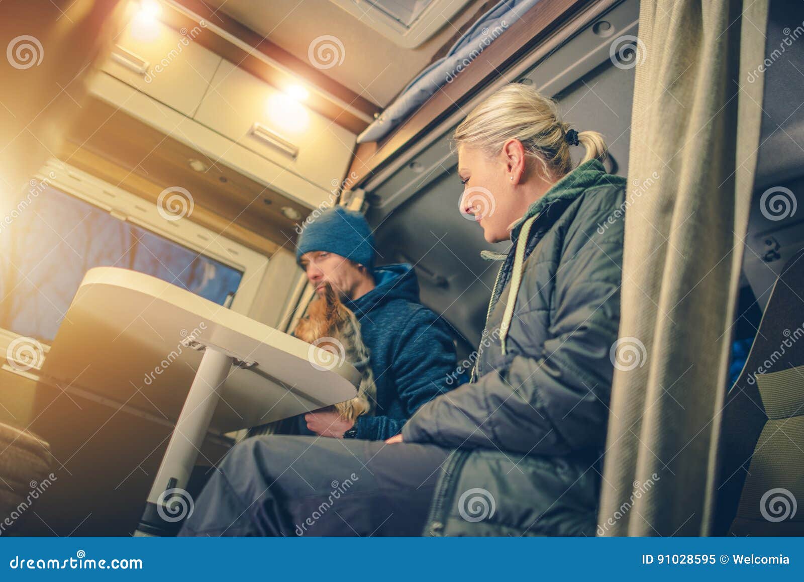 Young Couples in RV Camper stock image. Image of plan - 91028595