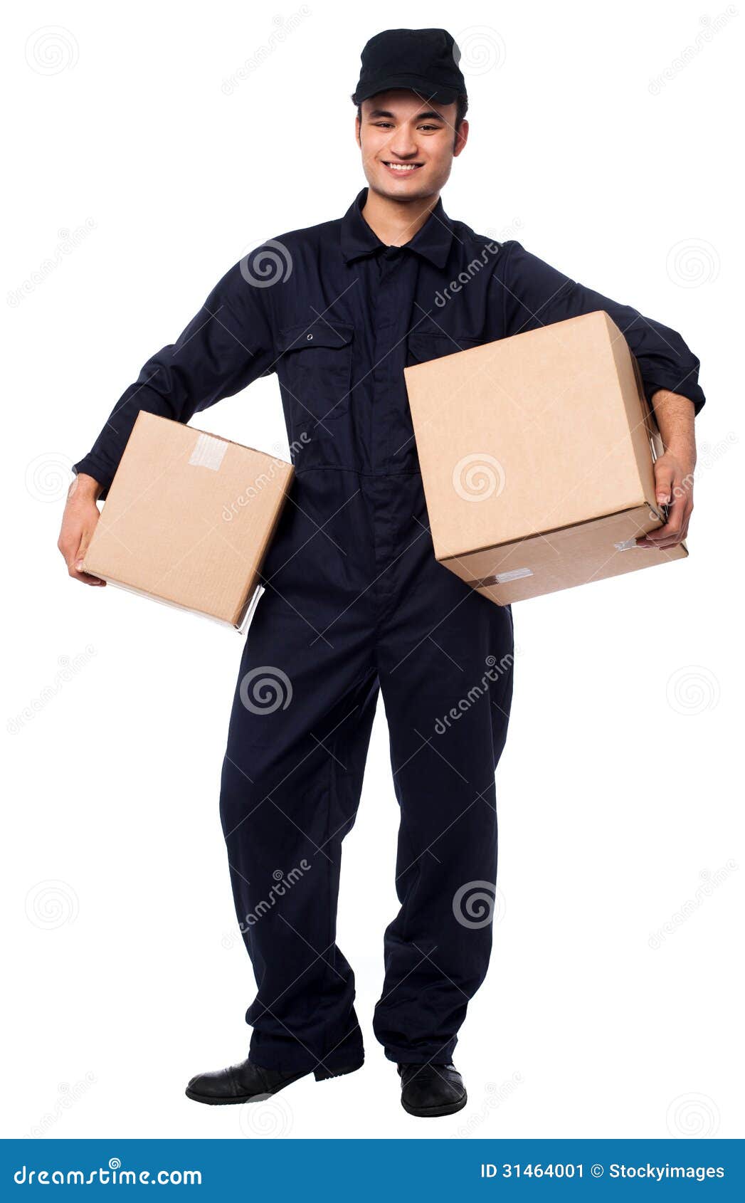 Young Courier Boy Holding Parcels Stock Image - Image of distribution ...
