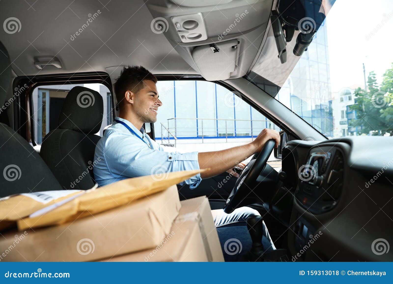 Young Courier with Parcels in Car Stock Photo - Image of logistic, post ...