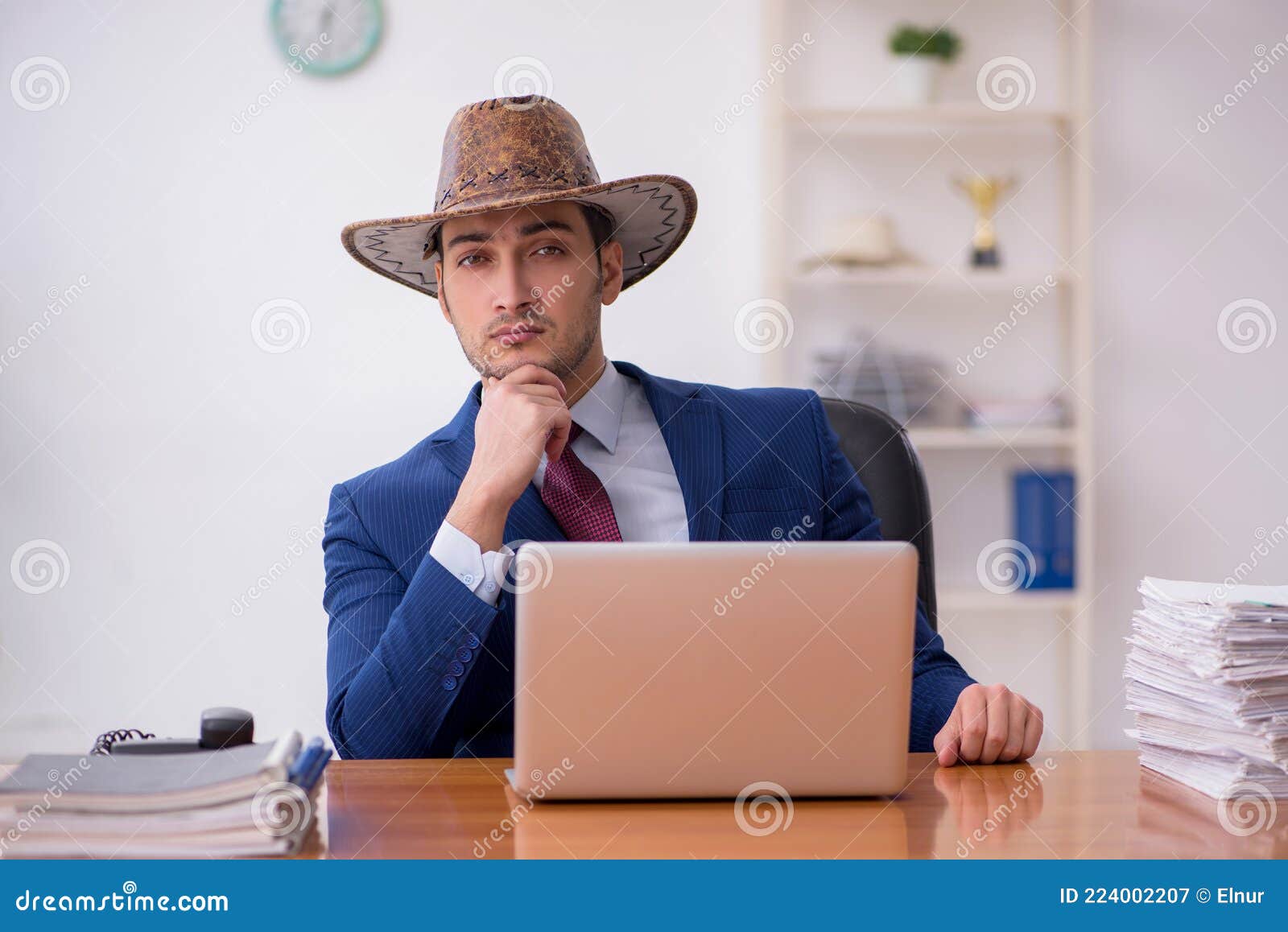 Young Cowboy Businessman Working at Workplace Stock Image - Image of ...