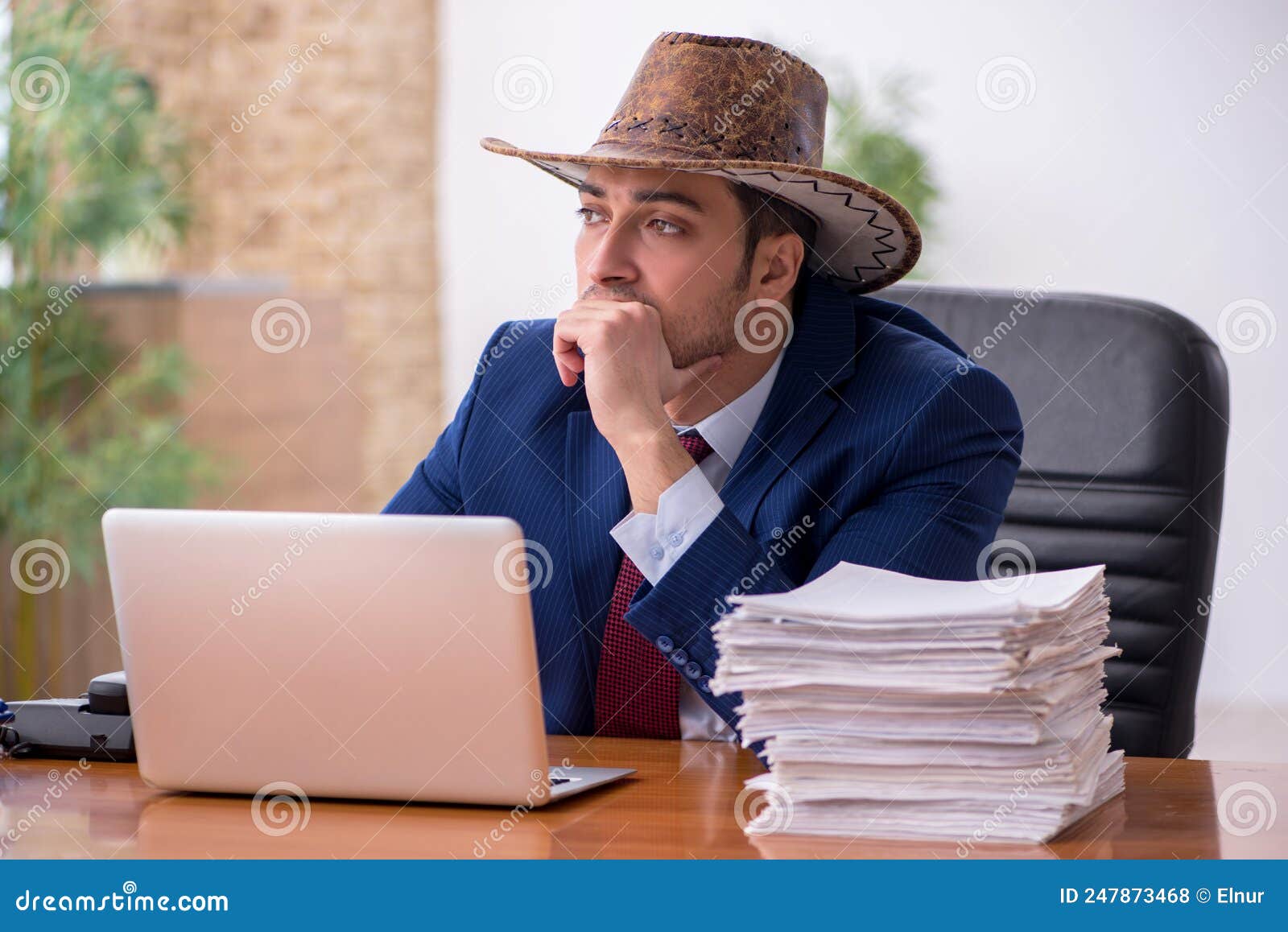 Young Cowboy Businessman Working at Workplace Stock Photo - Image of ...