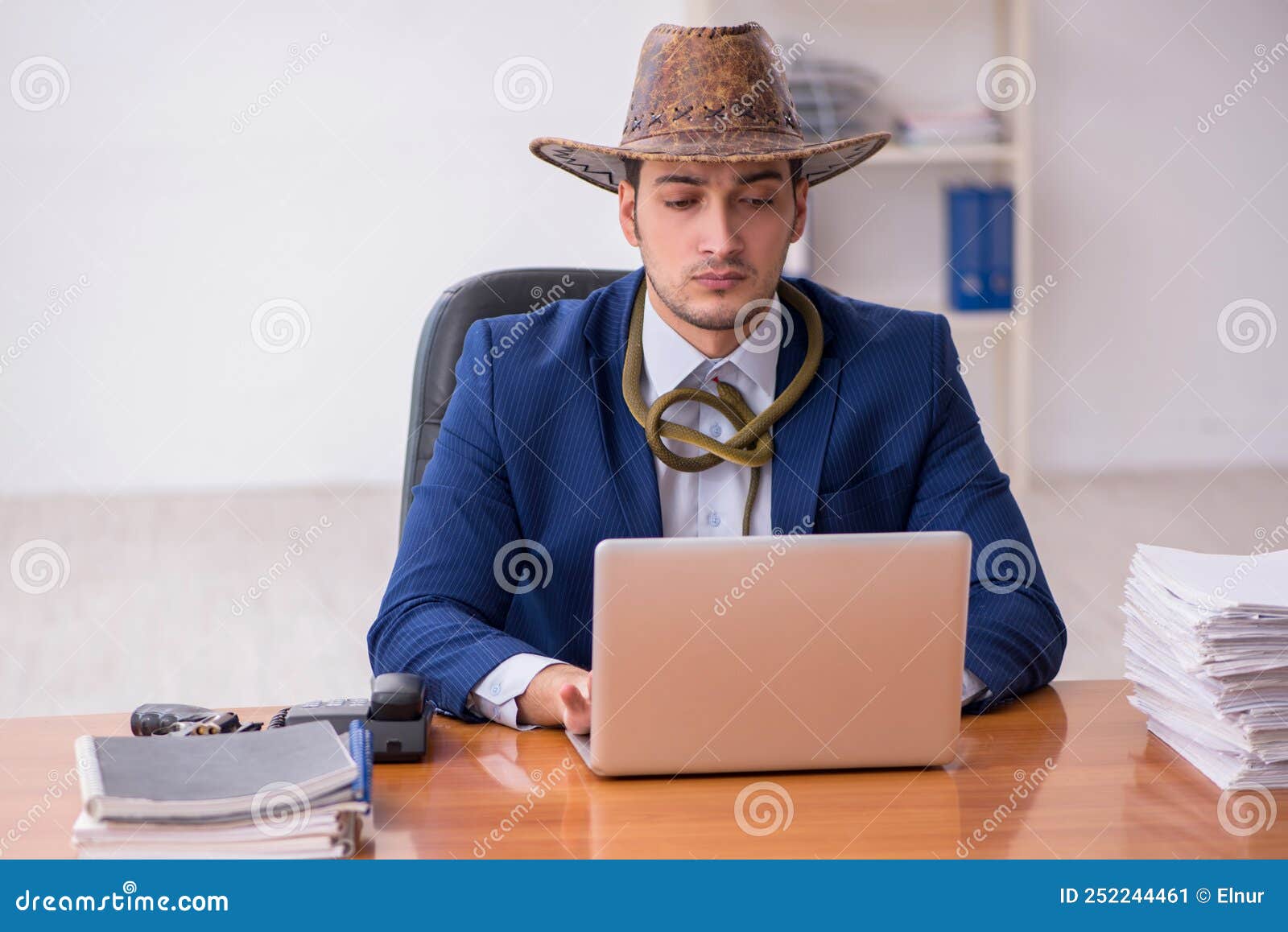 Young Cowboy Businessman Working at Workplace Stock Image - Image of ...