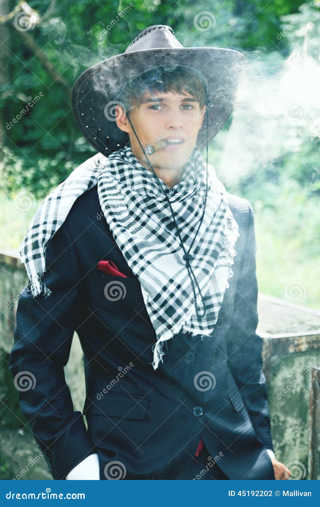 Young Cowboy with Cigar, Tinted Stock Photo - Image of groom, looking ...