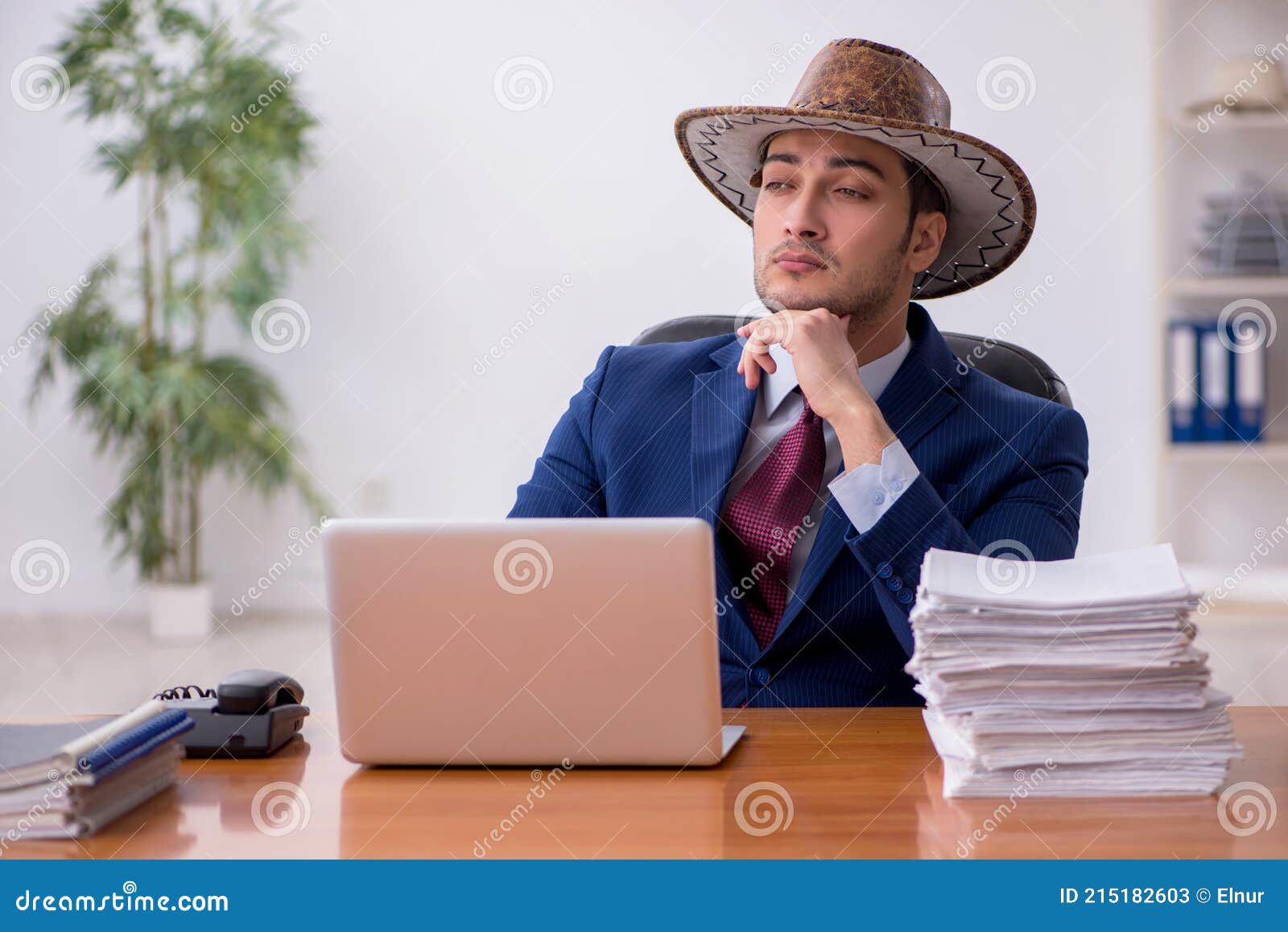 Young Cowboy Businessman Working at Workplace Stock Image - Image of ...