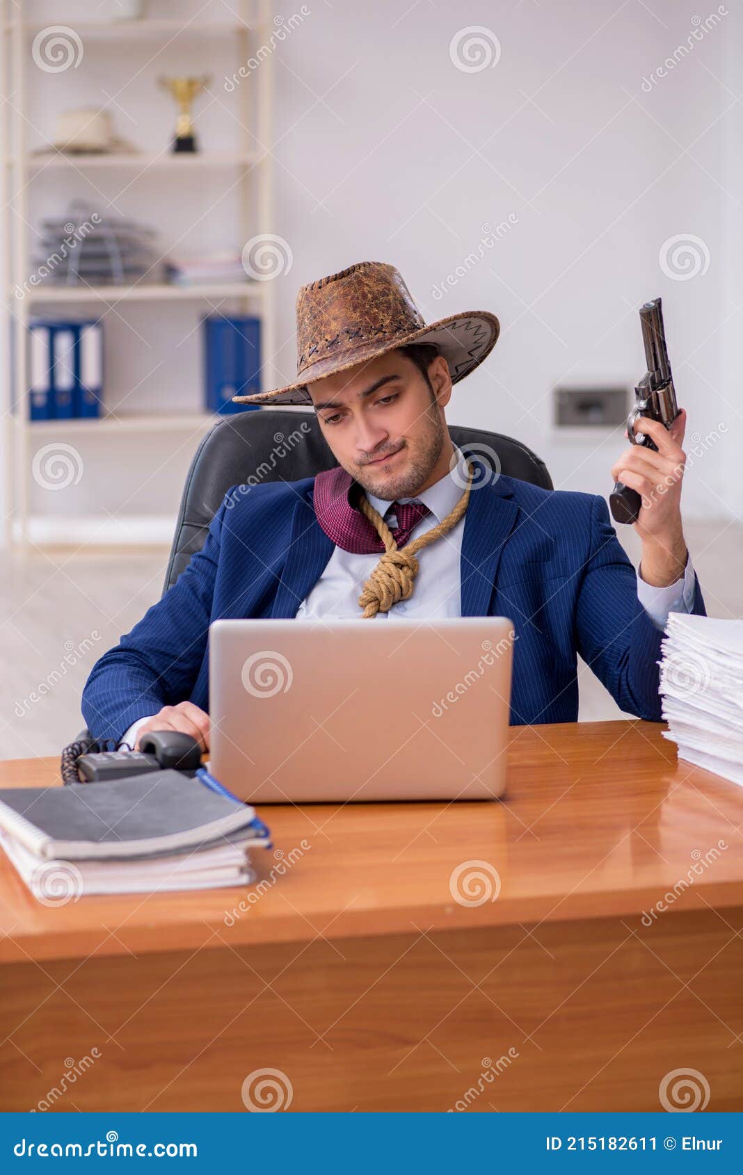 Young Cowboy Businessman Working at Workplace Stock Image - Image of ...