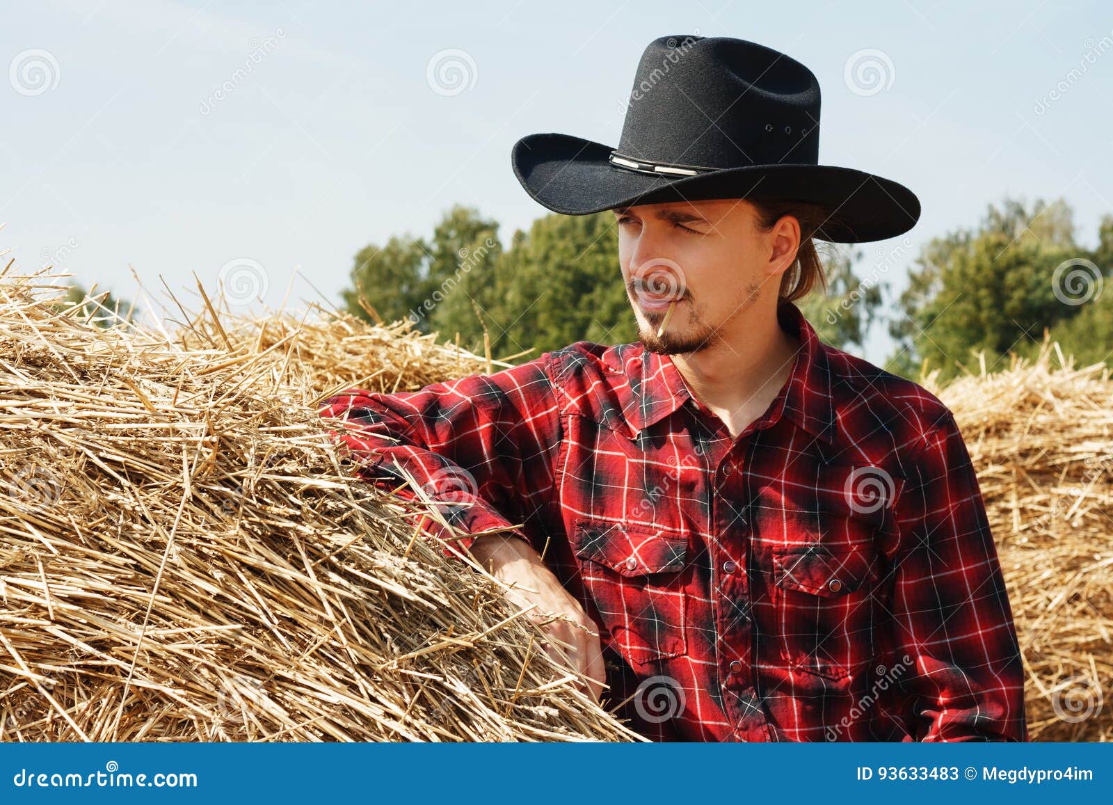 Young Cowboy Near a Haystack Stock Image - Image of young, village ...