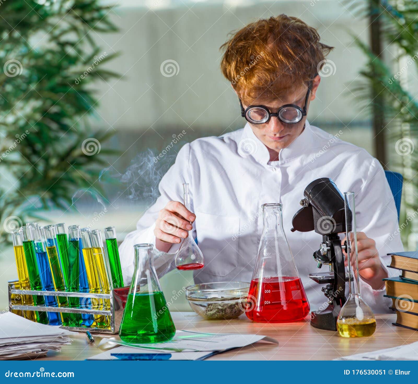 Young Crazy Chemist Working in the Lab Stock Image - Image of alchemist ...