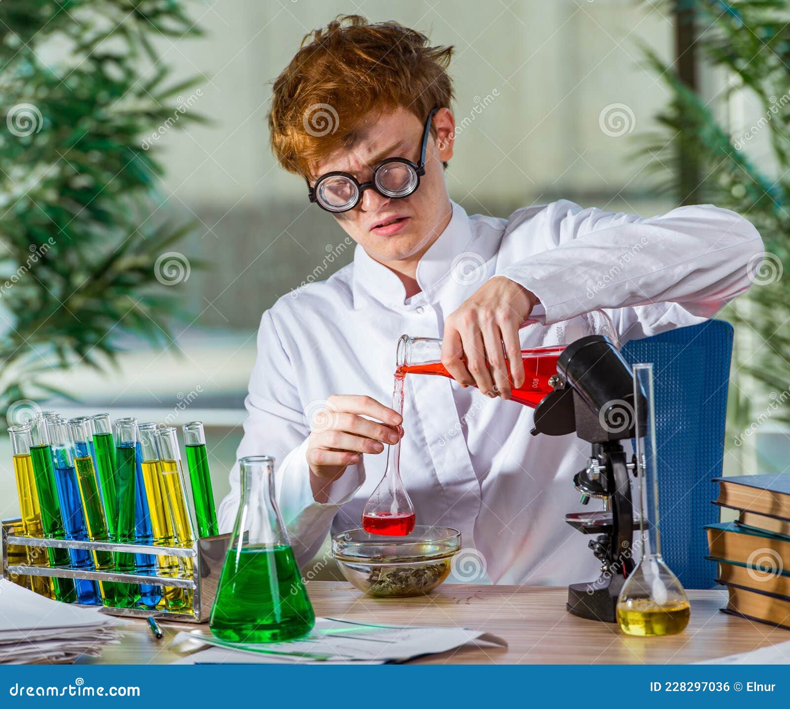 Young Crazy Chemist Working in the Lab Stock Photo - Image of crazy ...