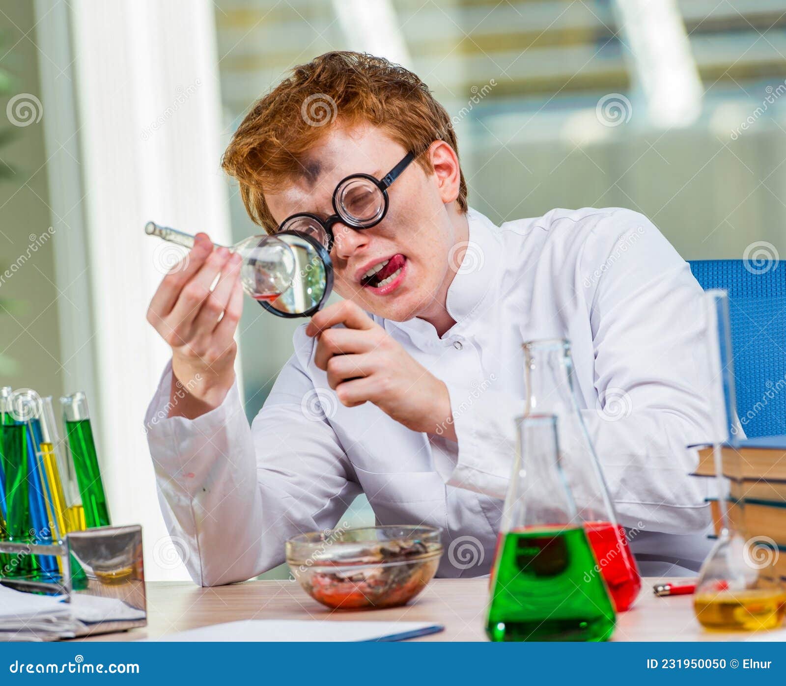Young Crazy Chemist Working in the Lab Stock Photo - Image of goggles ...
