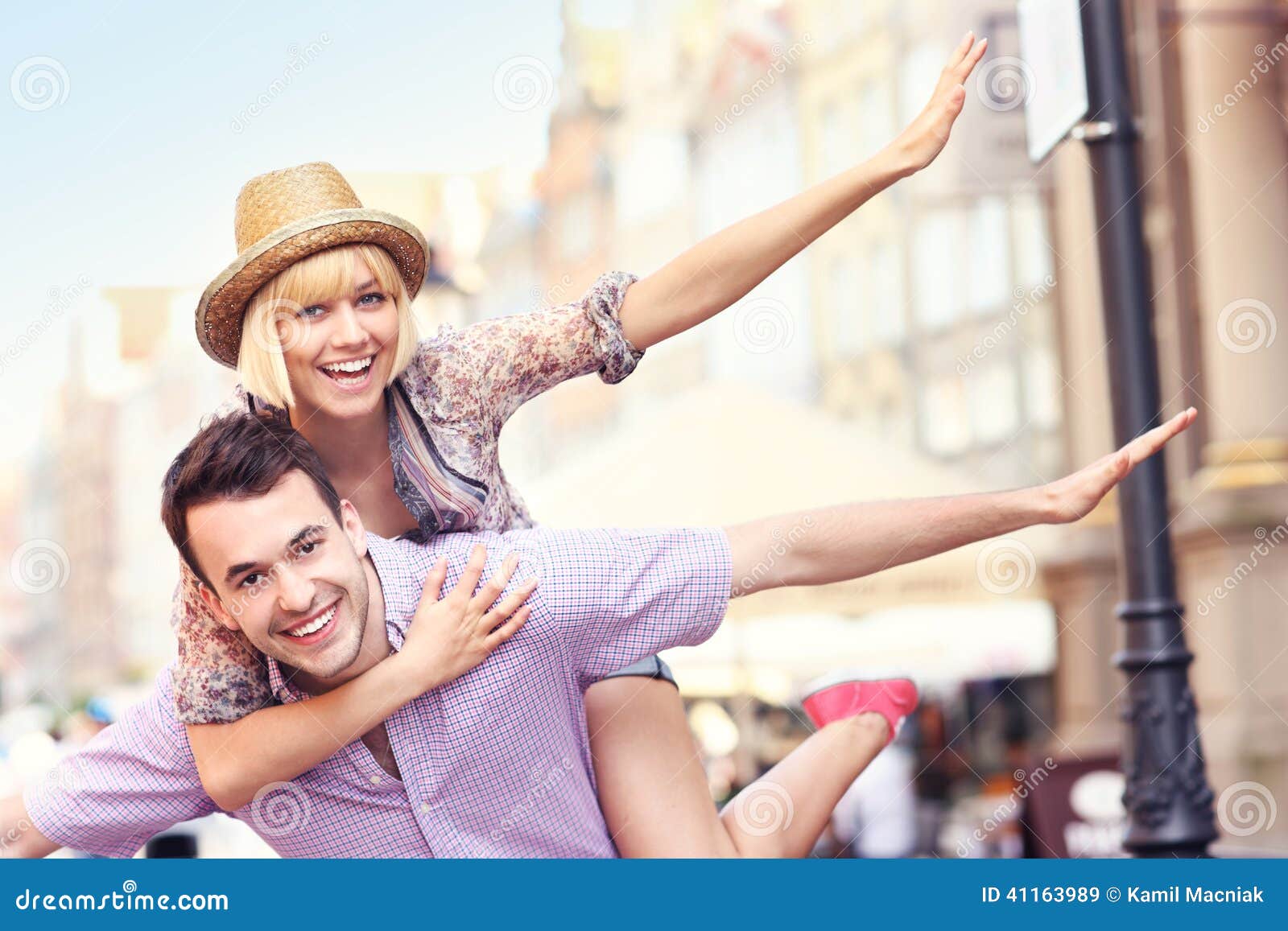 Young Crazy Couple Having Fun In The City Stock Image Image Of