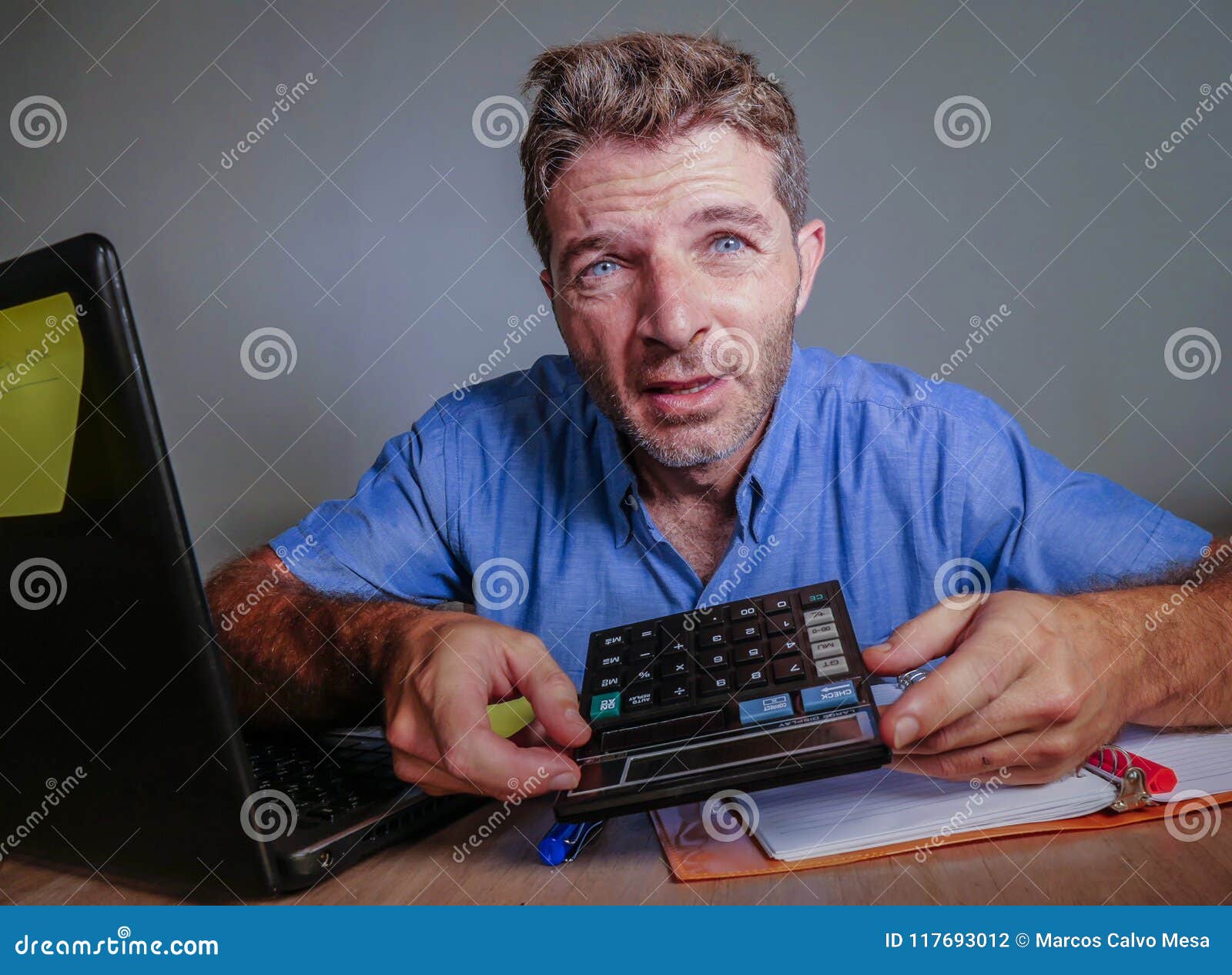 Young Crazy Stressed and Overwhelmed Man Working Messy at Office Desk ...