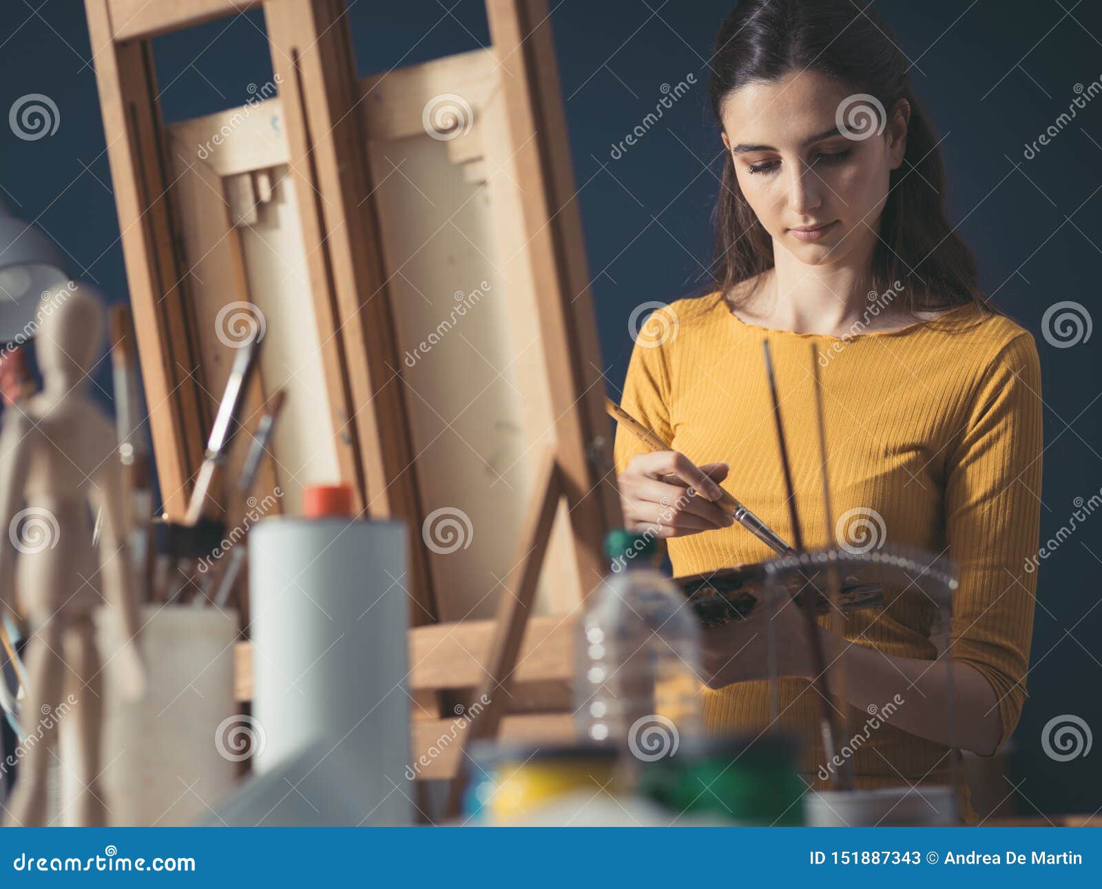 Young Creative Artist Painting in the Studio Stock Image - Image of ...