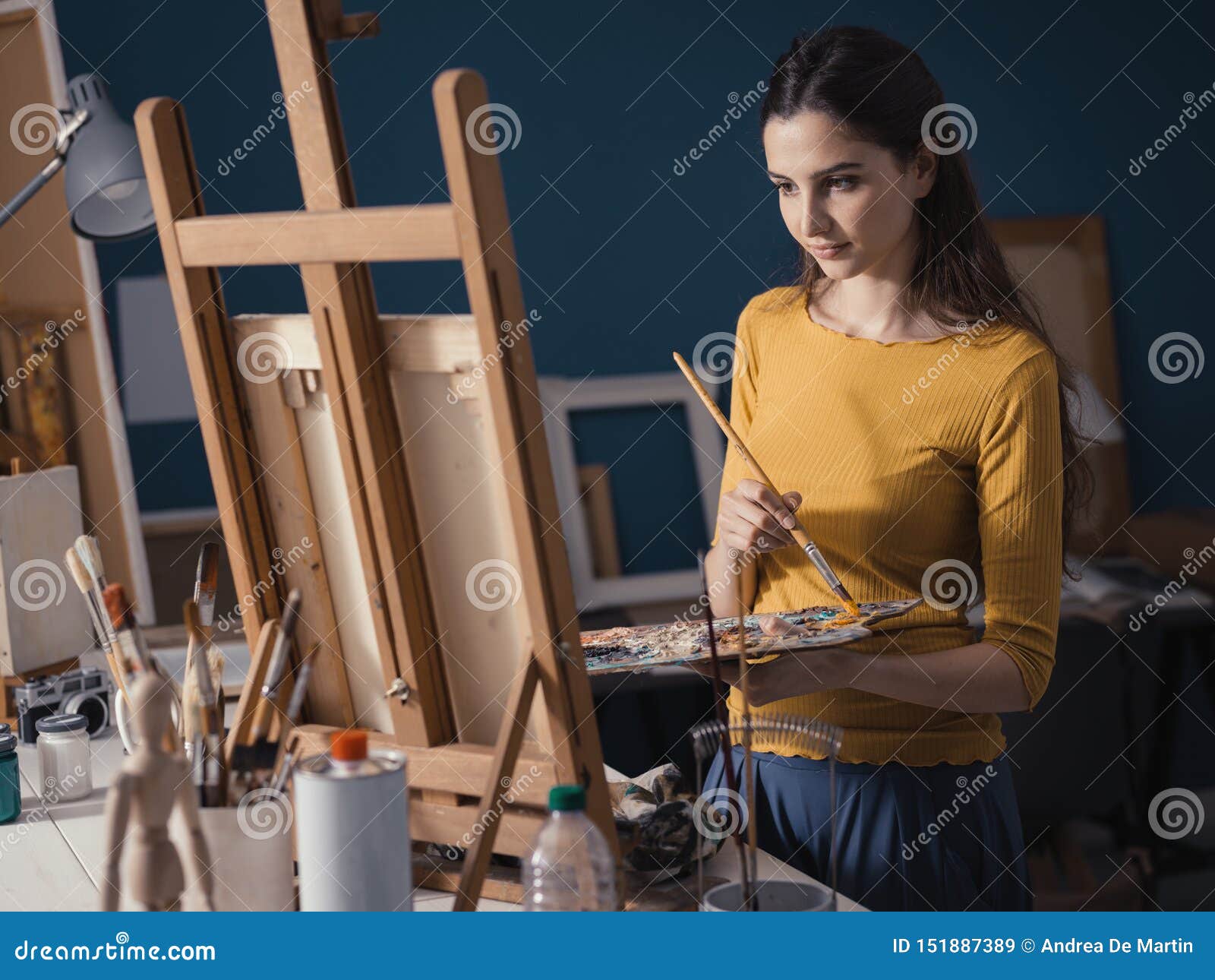 Young Creative Artist Painting in the Studio Stock Image - Image of ...